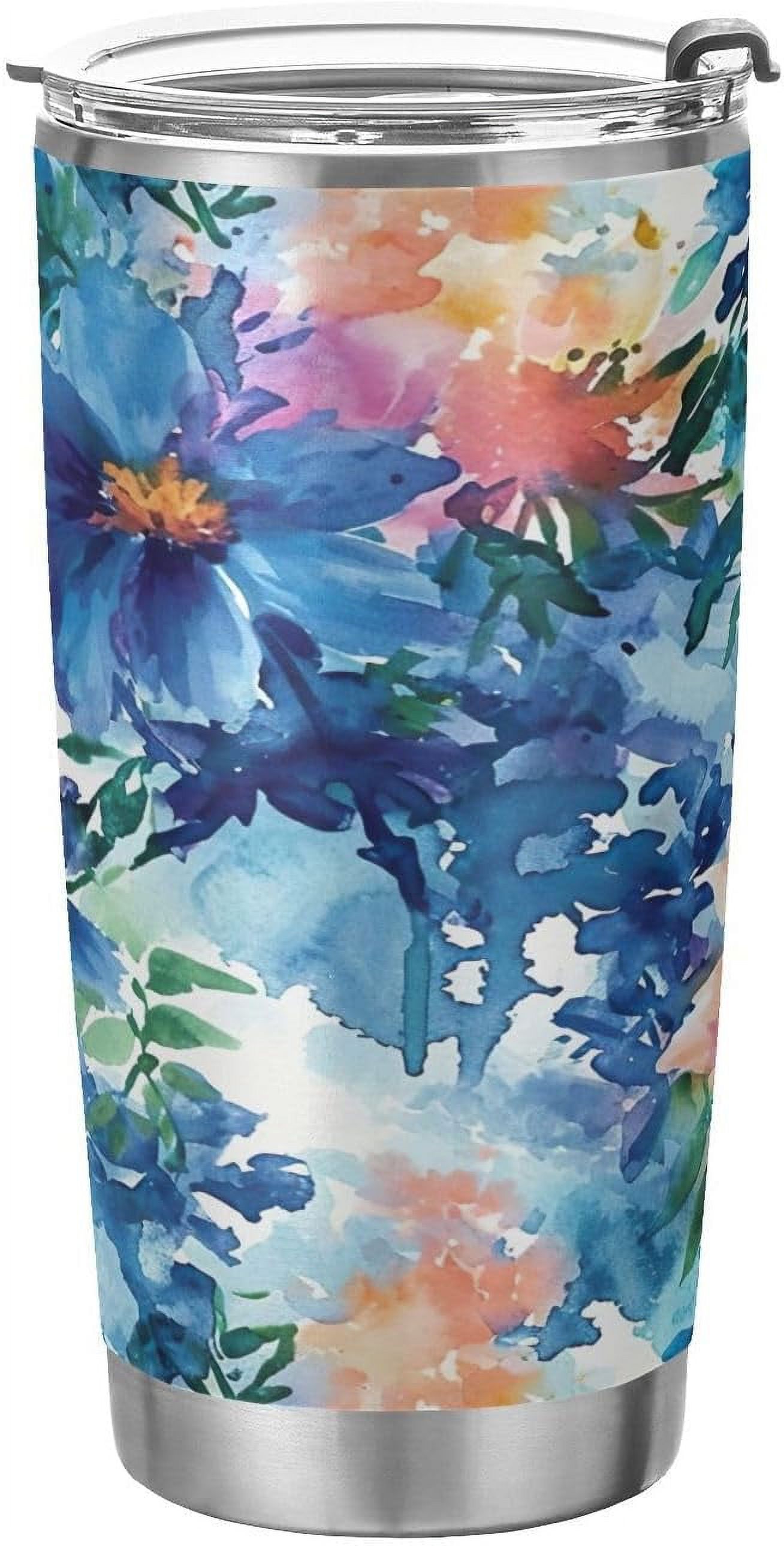 SKYSONIC Watercolour Blue and Pink Flowers 12 oz Stainless Steel ...