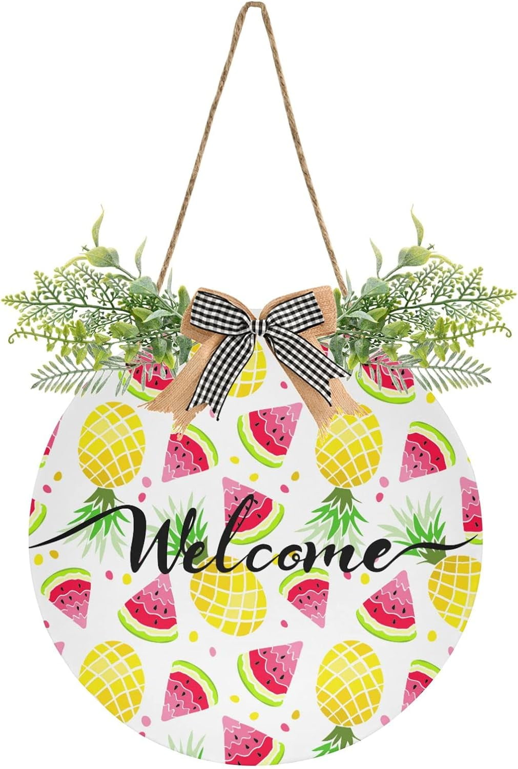 SKYSONIC Watermelon Pineapple Welcome Sign Front Door Decor Round Door ...