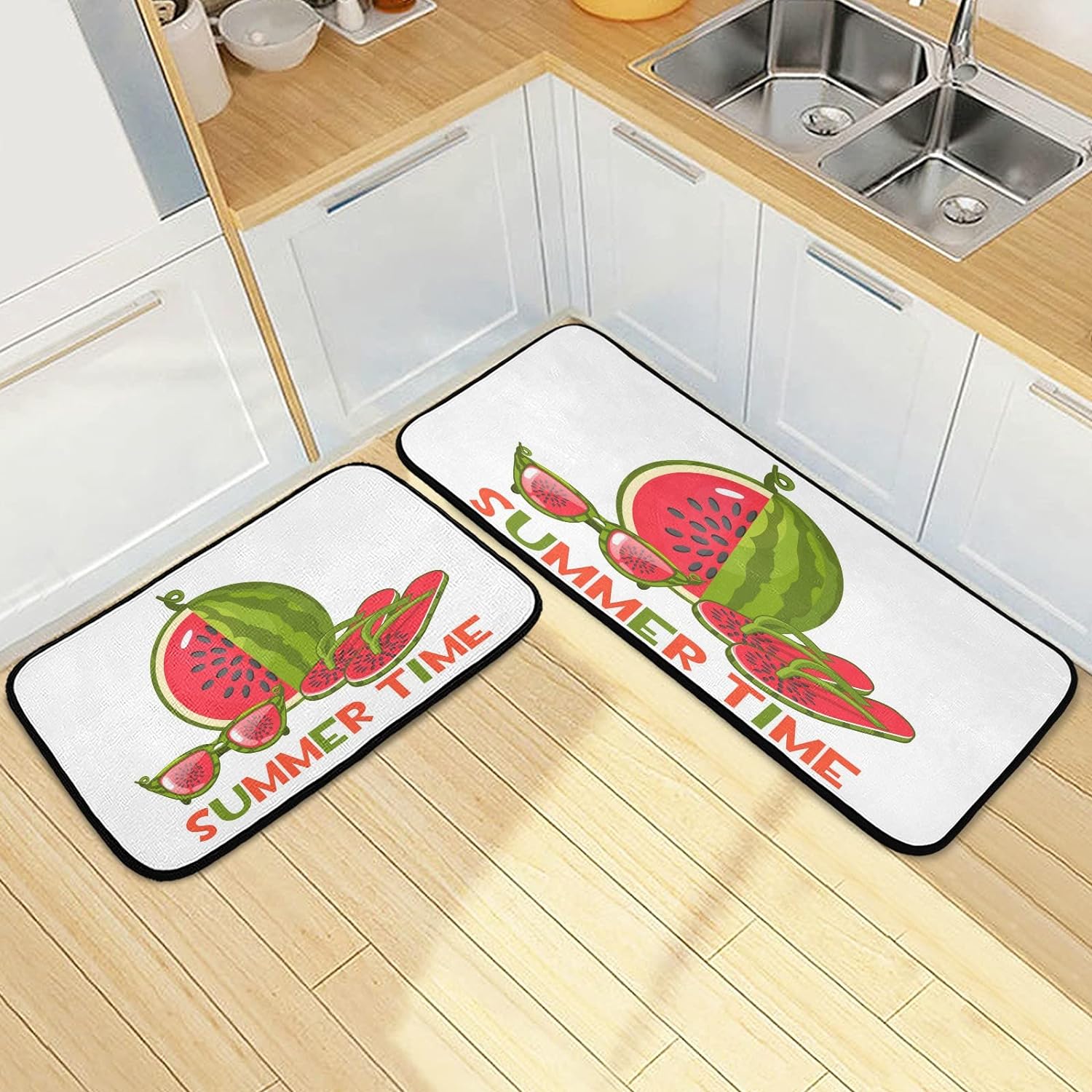 SKYSONIC Watermelon Sunglasses Kitchen Rugs Set of 2, Beach Flip Flops ...