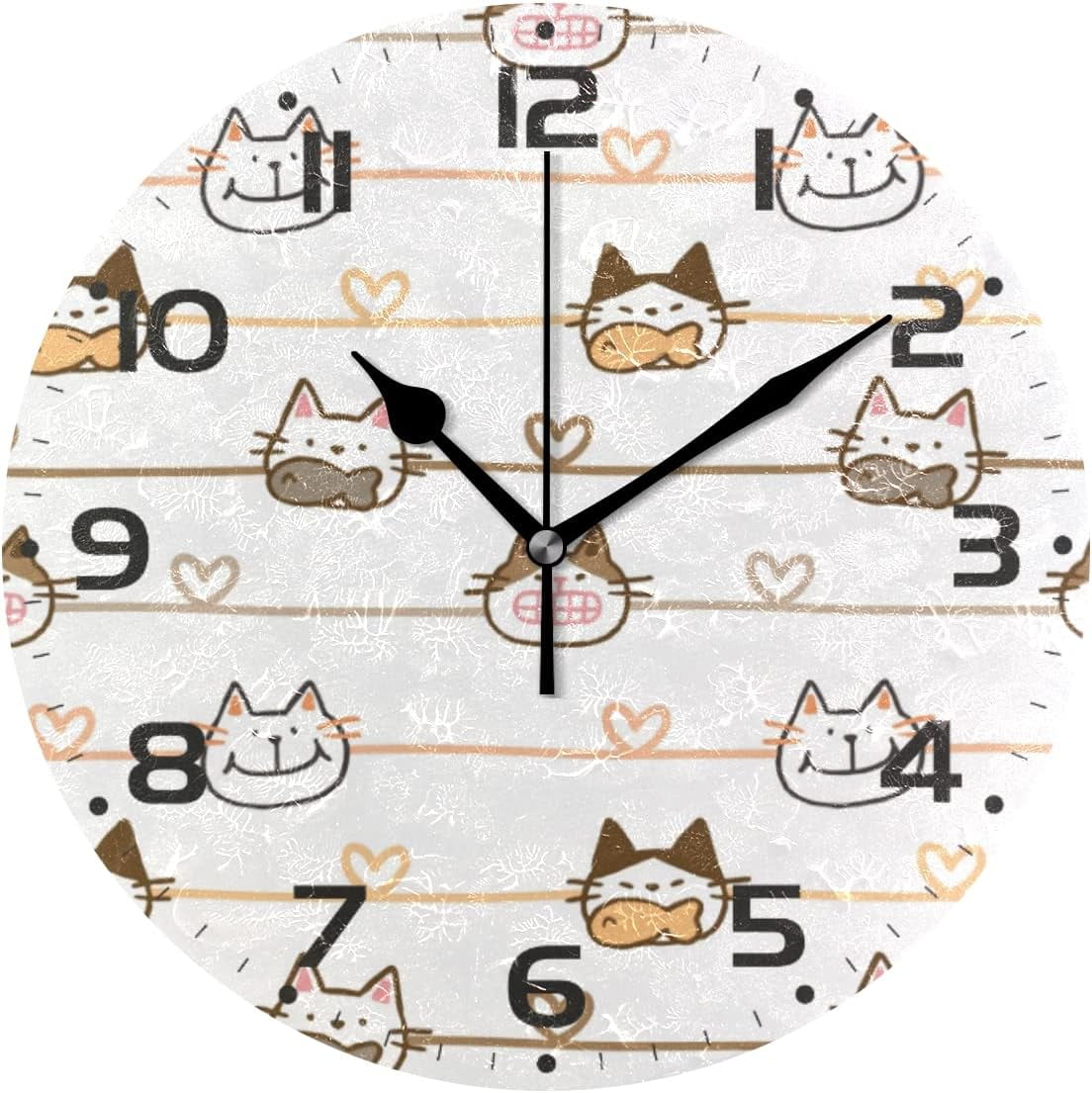 SKYSONIC Wavy Lines and Cat Face Wall Clock 10 Inch Silent Non Ticking ...
