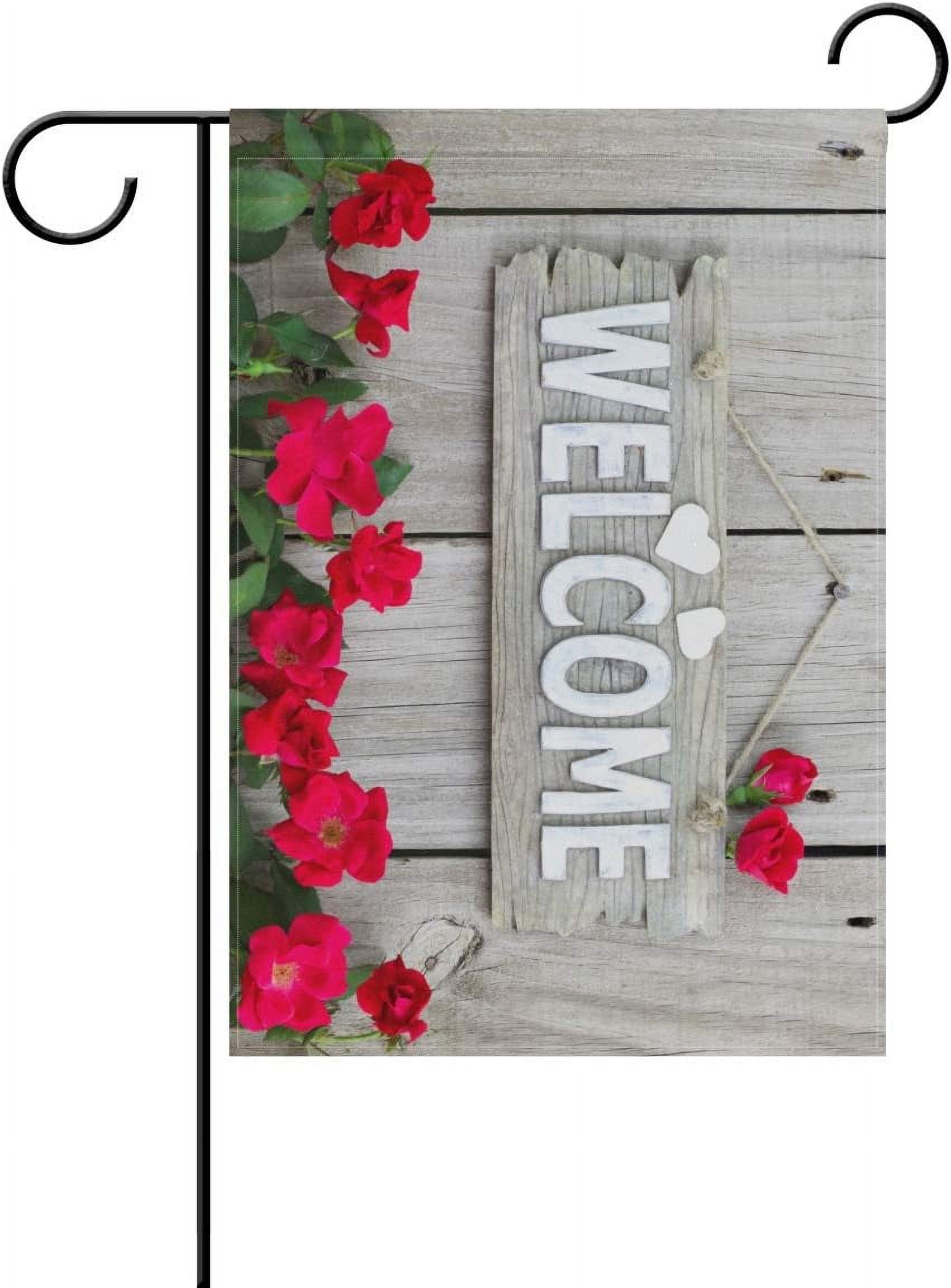 SKYSONIC Welcome Sign with Flowers Double-Sided Printed Garden House ...