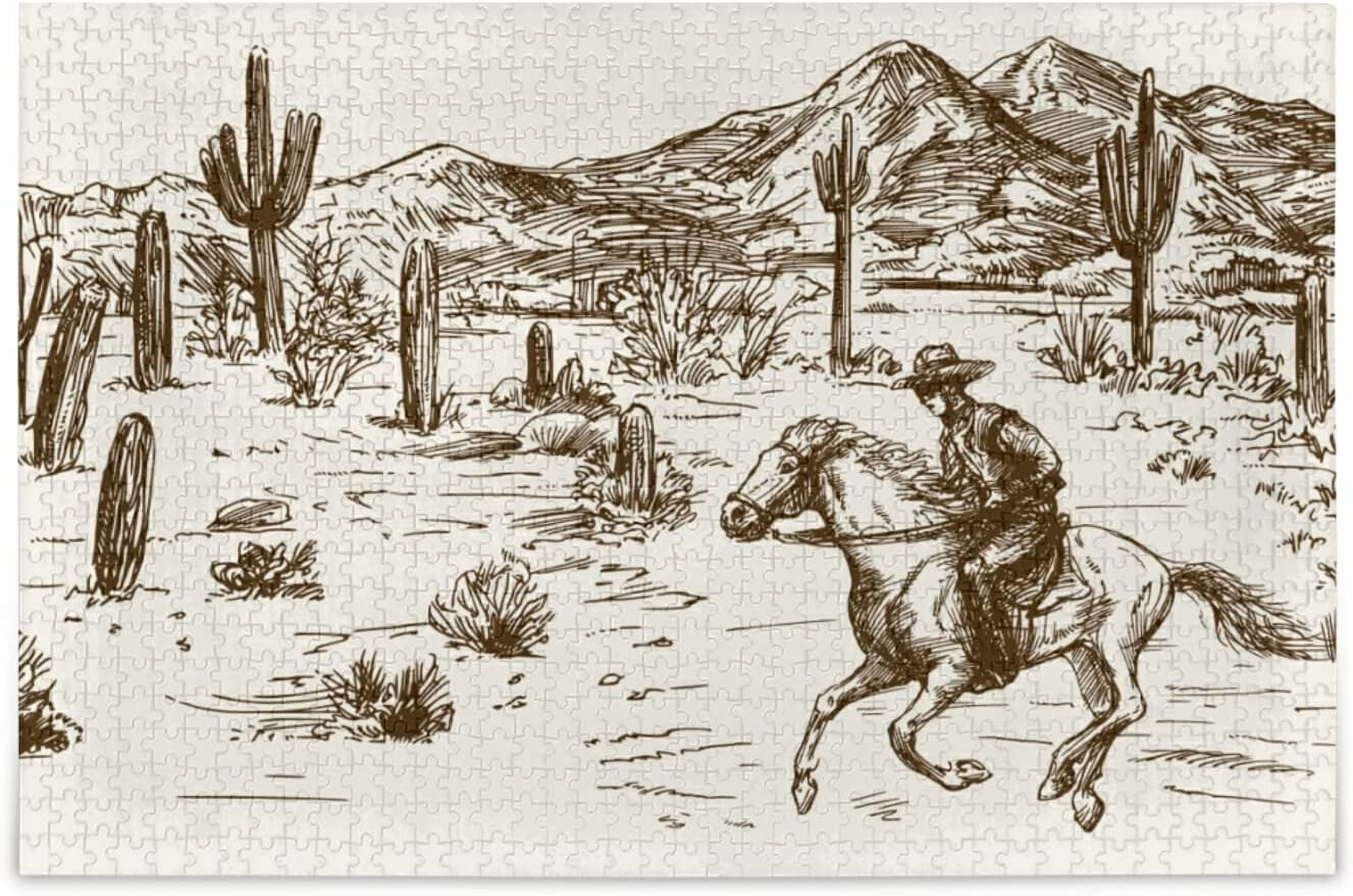SKYSONIC Western Desert Cowboy Jigsaw Puzzles for Adults 500 Piece ...