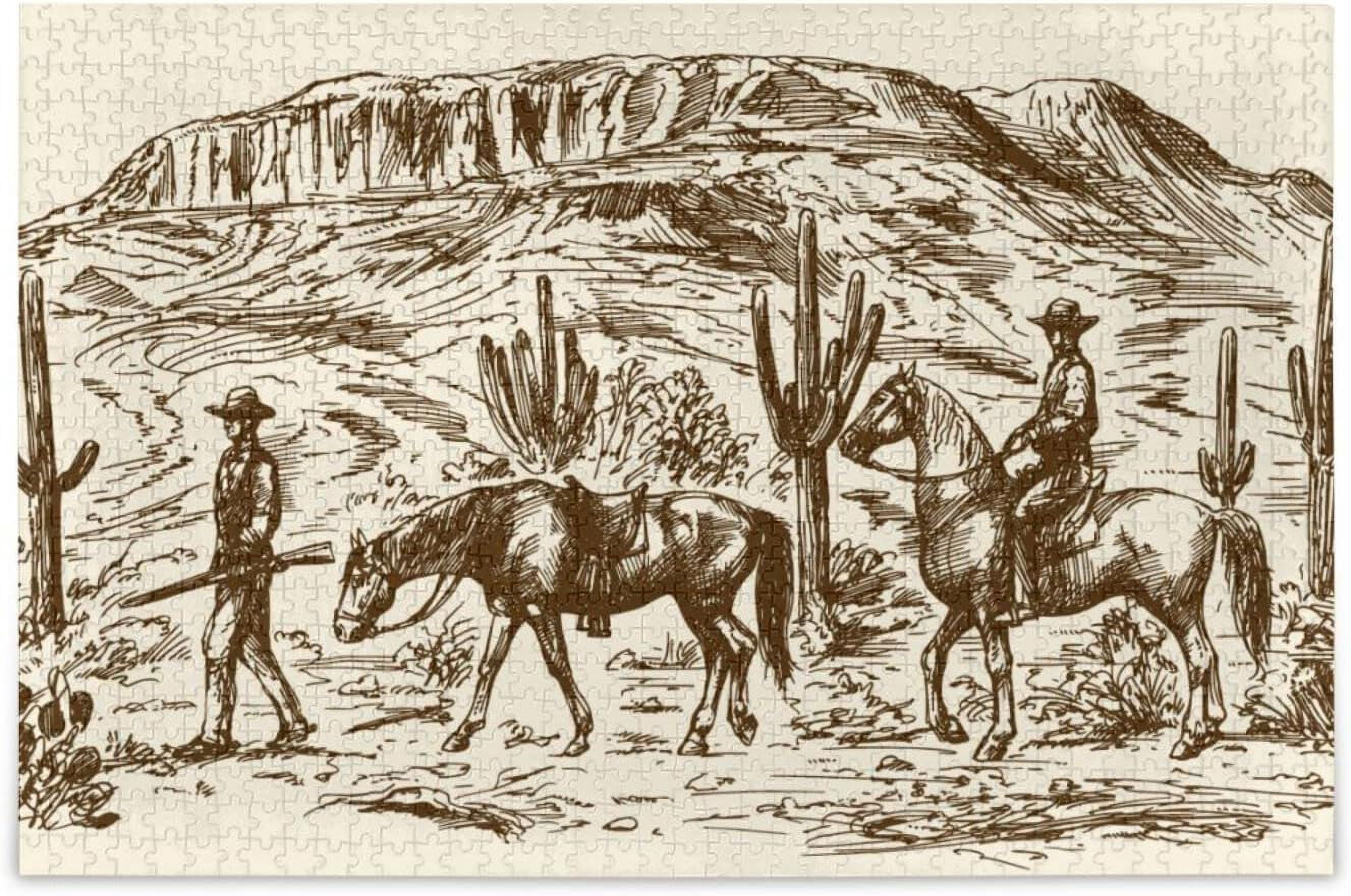 SKYSONIC Western Desert Cowboy Wooden Jigsaw Puzzles Intellectual ...