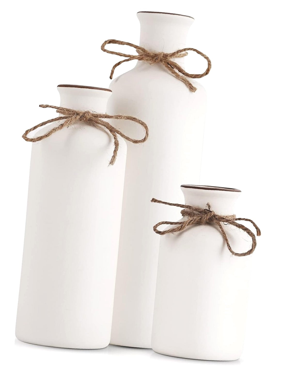SKYSONIC White Ceramic Vase Set 3 Small Vases, Minimalist Decor Vases ...