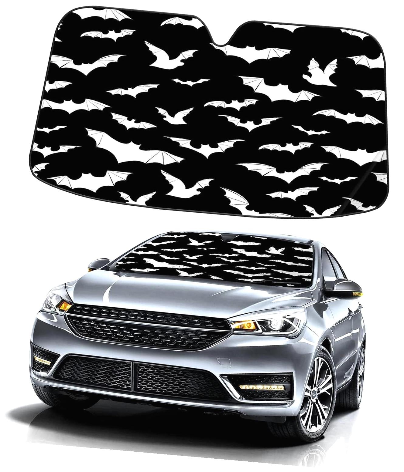 SKYSONIC White Goth Bats Spooky Car Windshield Sunshade, Foldable Sun ...