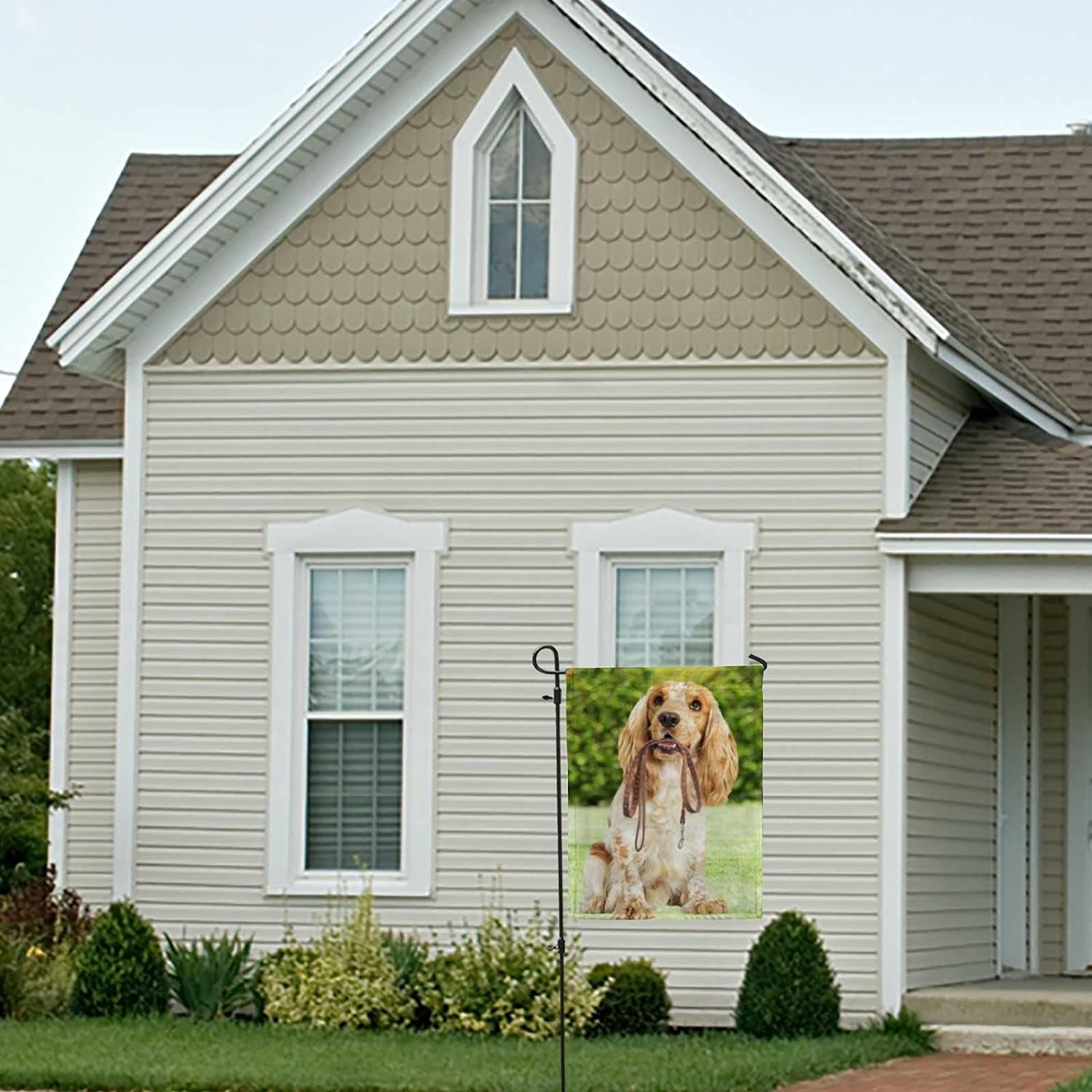 SKYSONIC Dog and Leash in The Teeth On Green Grass Double Side Print ...