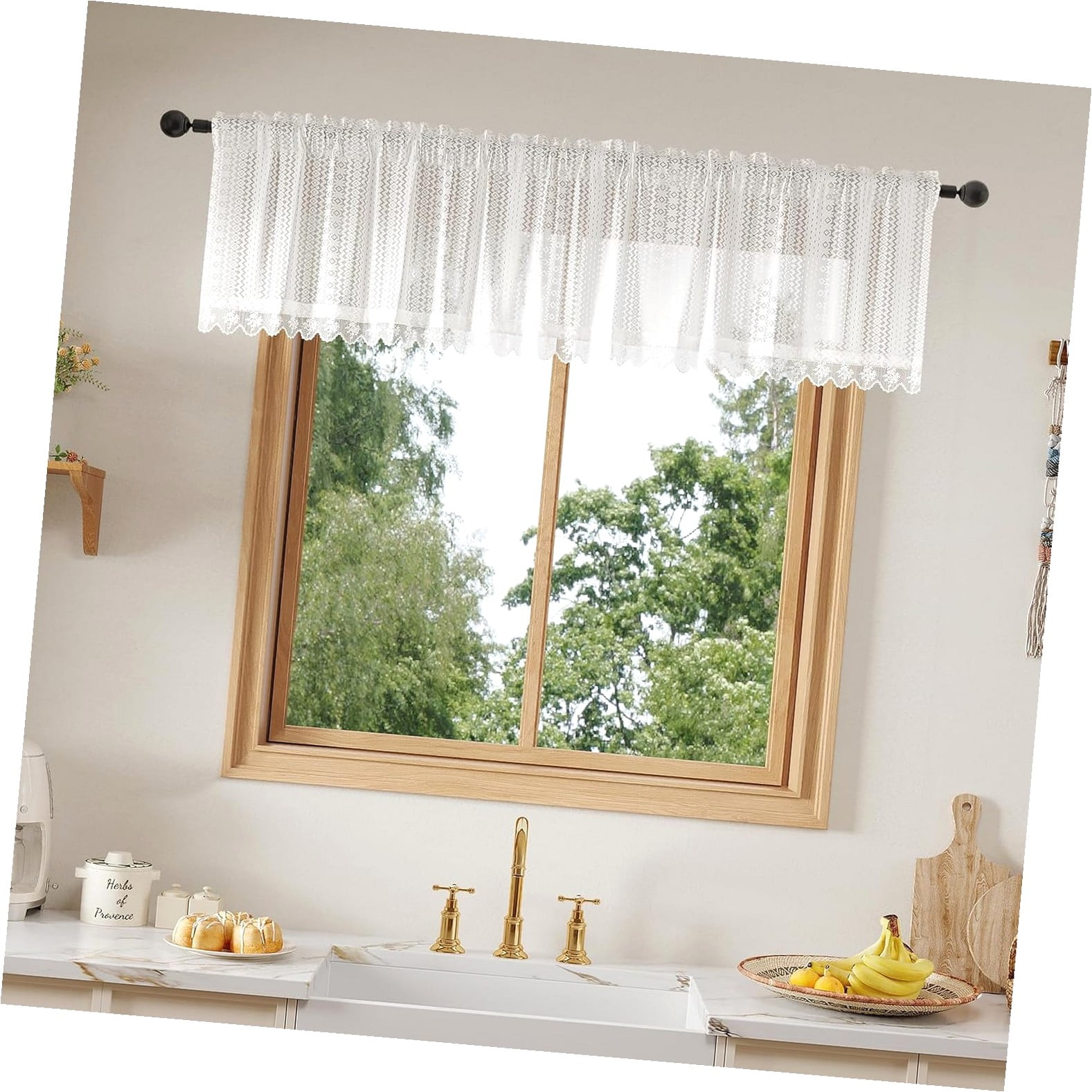 SKYSONIC White Lace Semi-Sheer Valance Curtains – Lace Valances for ...