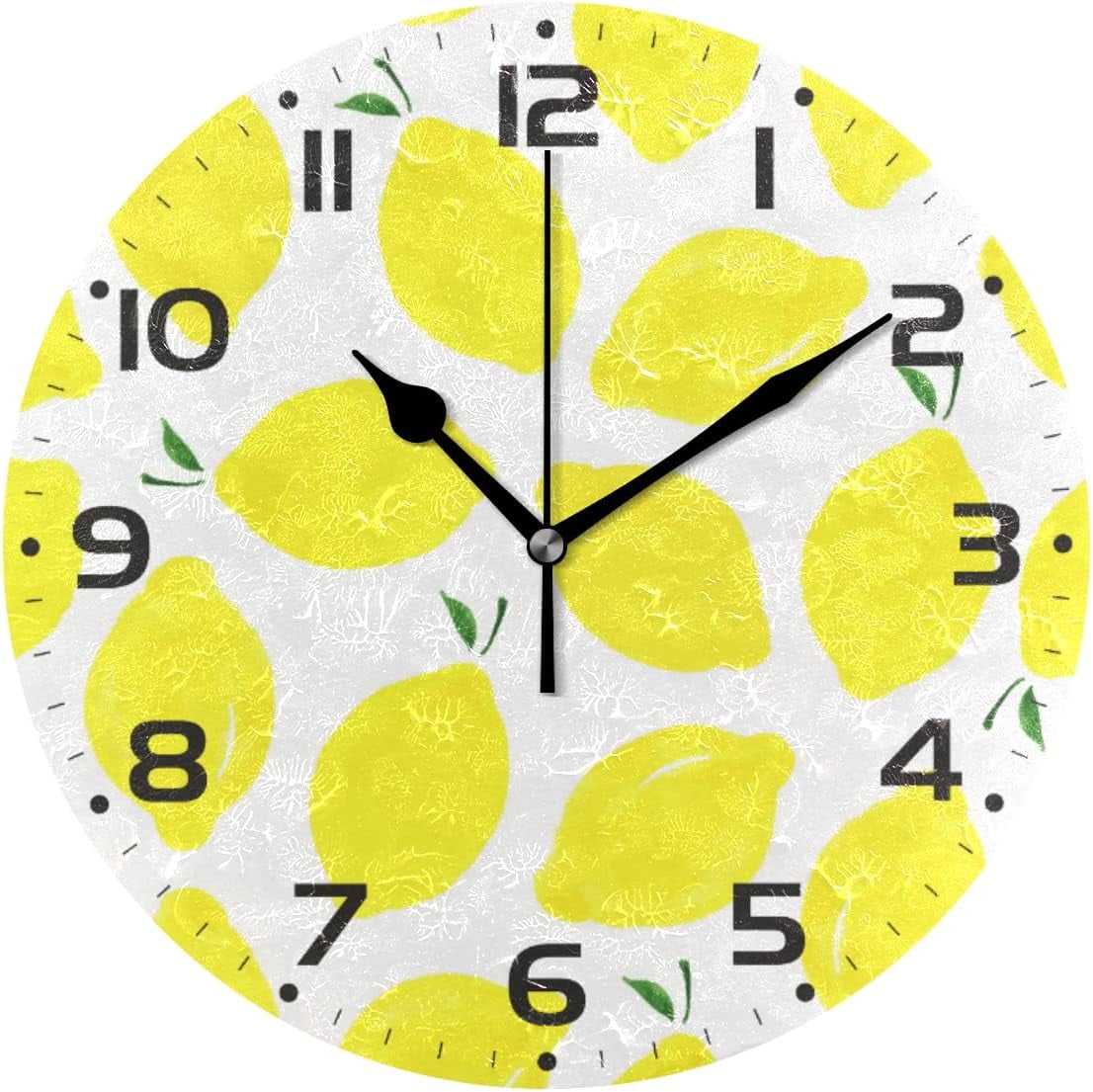 SKYSONIC White Lemon Wall Clock 10 Inch Silent Non Ticking Round Clock ...