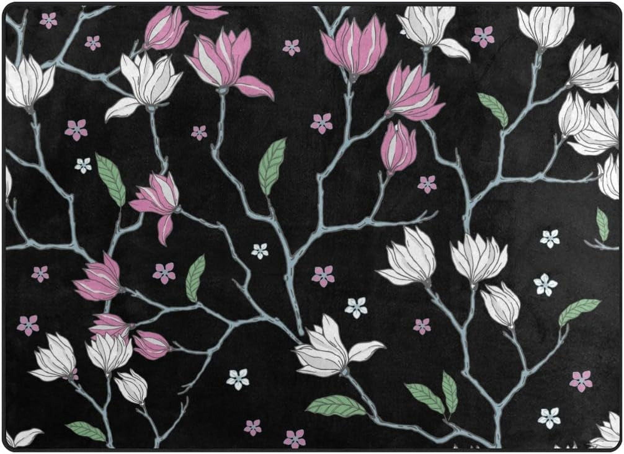 SKYSONIC White Pink Flowers Area Rug Pad - 63x48 inch - 100% Light ...