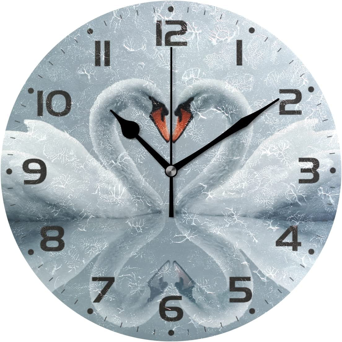 SKYSONIC White Swan Wall Clock 10 Inch Silent Non Ticking Round Clock ...