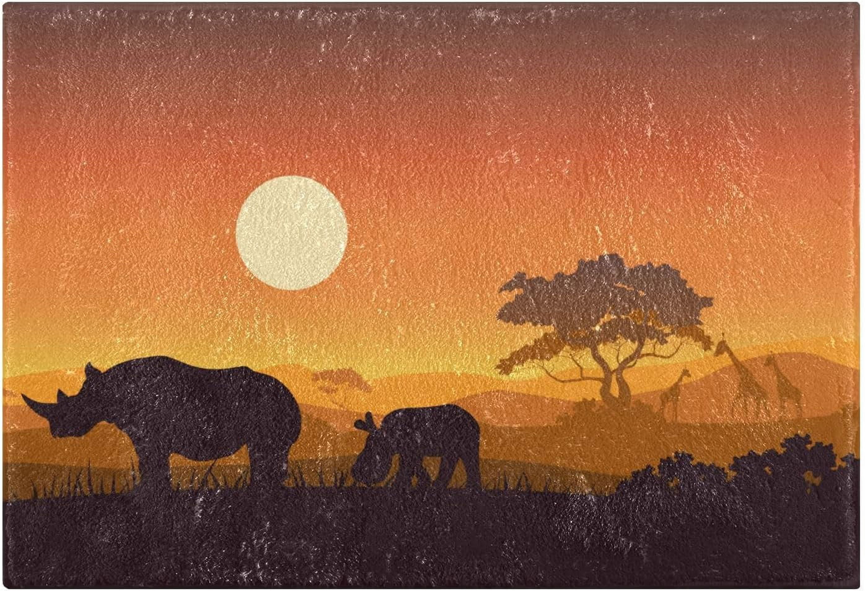 SKYSONIC Wild African Rhino Bath Mat Set Soft High Absorbent Non Slip ...