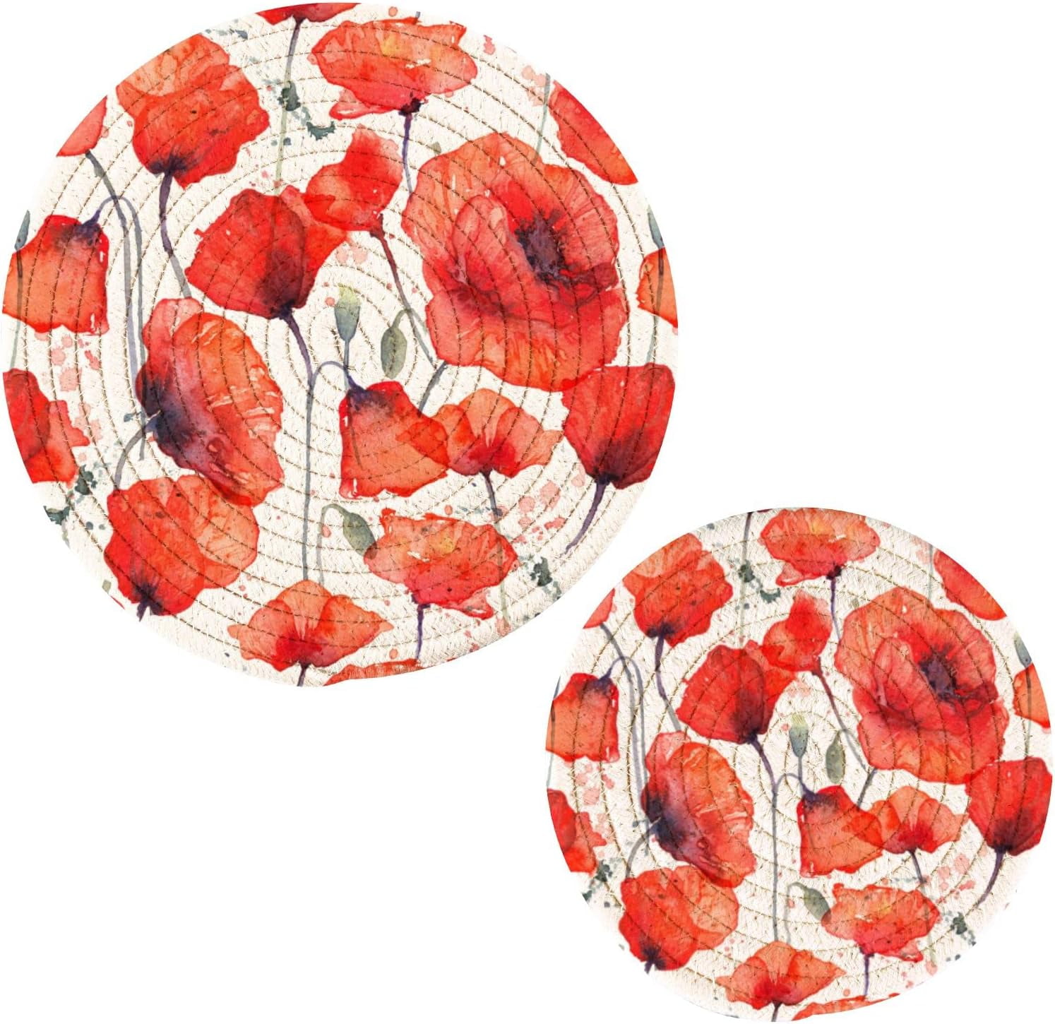 SKYSONIC Wild Red Poppy Pot Holders Trivets, 2 Pcs Heat Resistant ...