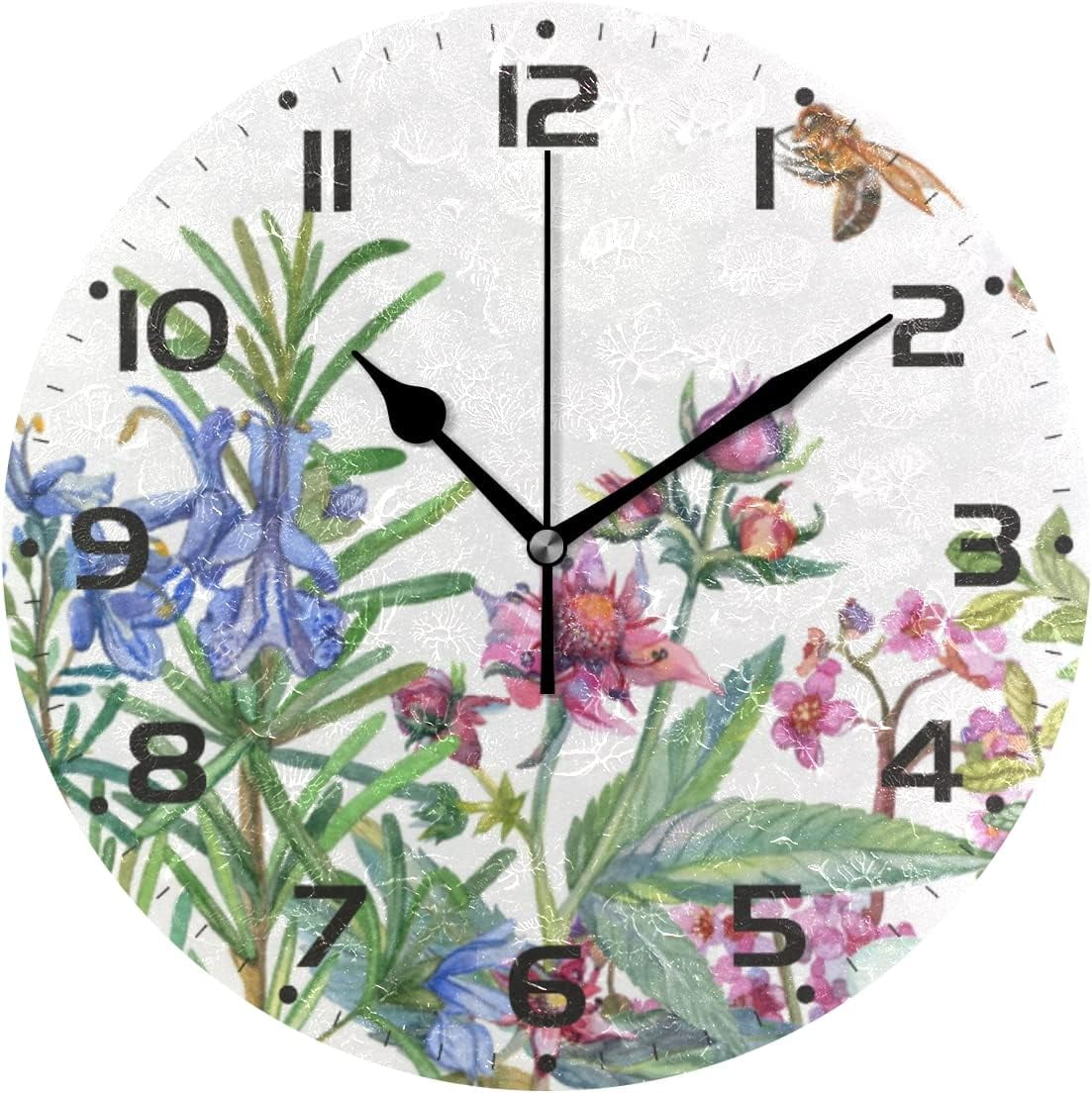 SKYSONIC Wildflowers Wall Clock 10 Inch Silent Non Ticking Round Clock ...