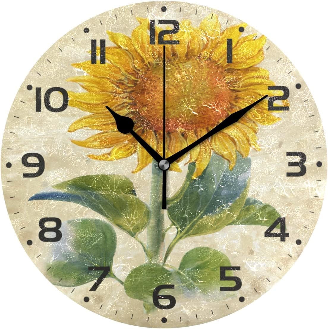 SKYSONIC Wildflowers Wall Clock 10 Inch Silent Non Ticking Round Clock ...
