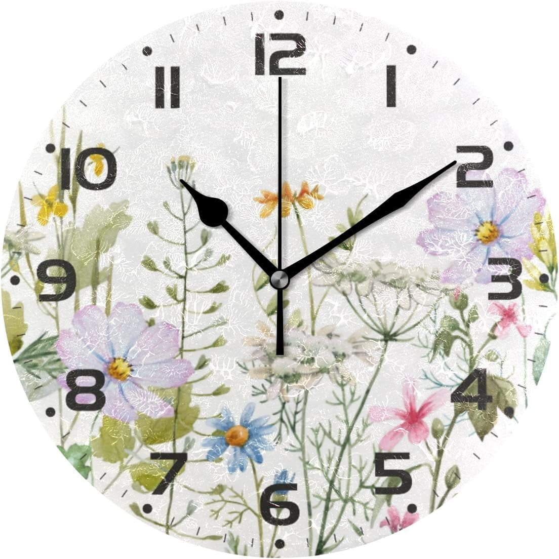 SKYSONIC Wildflowers Wall Clock 10 Inch Silent Non Ticking Round Clock ...