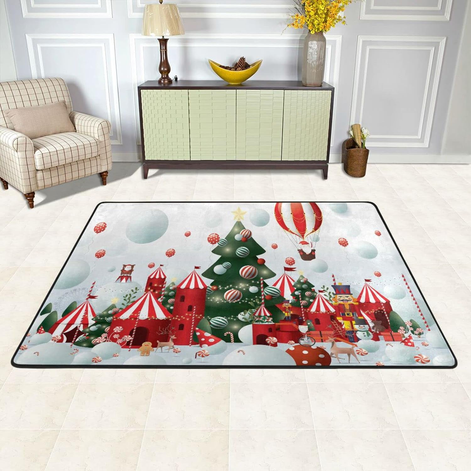 SKYSONIC Winter Nutcracker Wonderland Non-Slip Area Rug, Christmas ...
