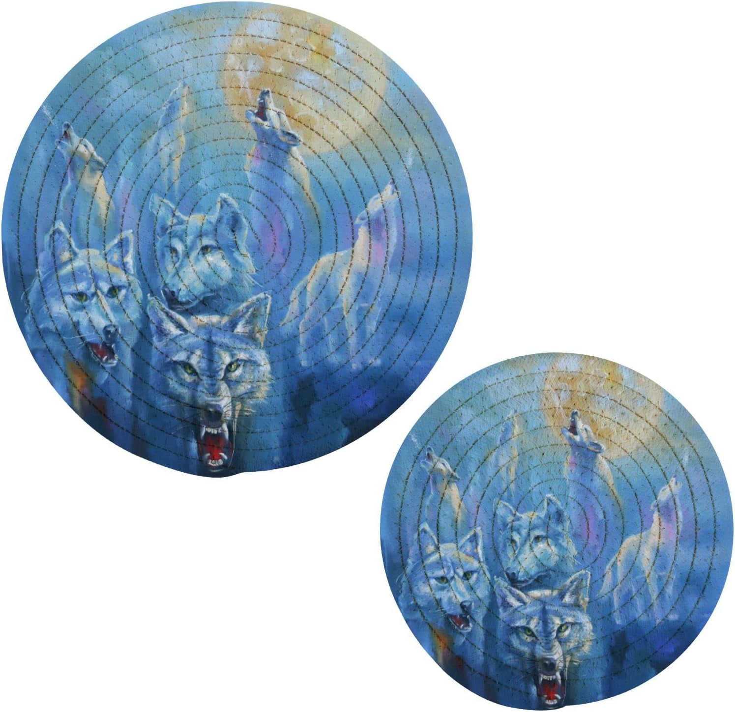 SKYSONIC Wolves Howl Pot Holders Trivets, 2 Pcs Heat Resistant Trivets ...