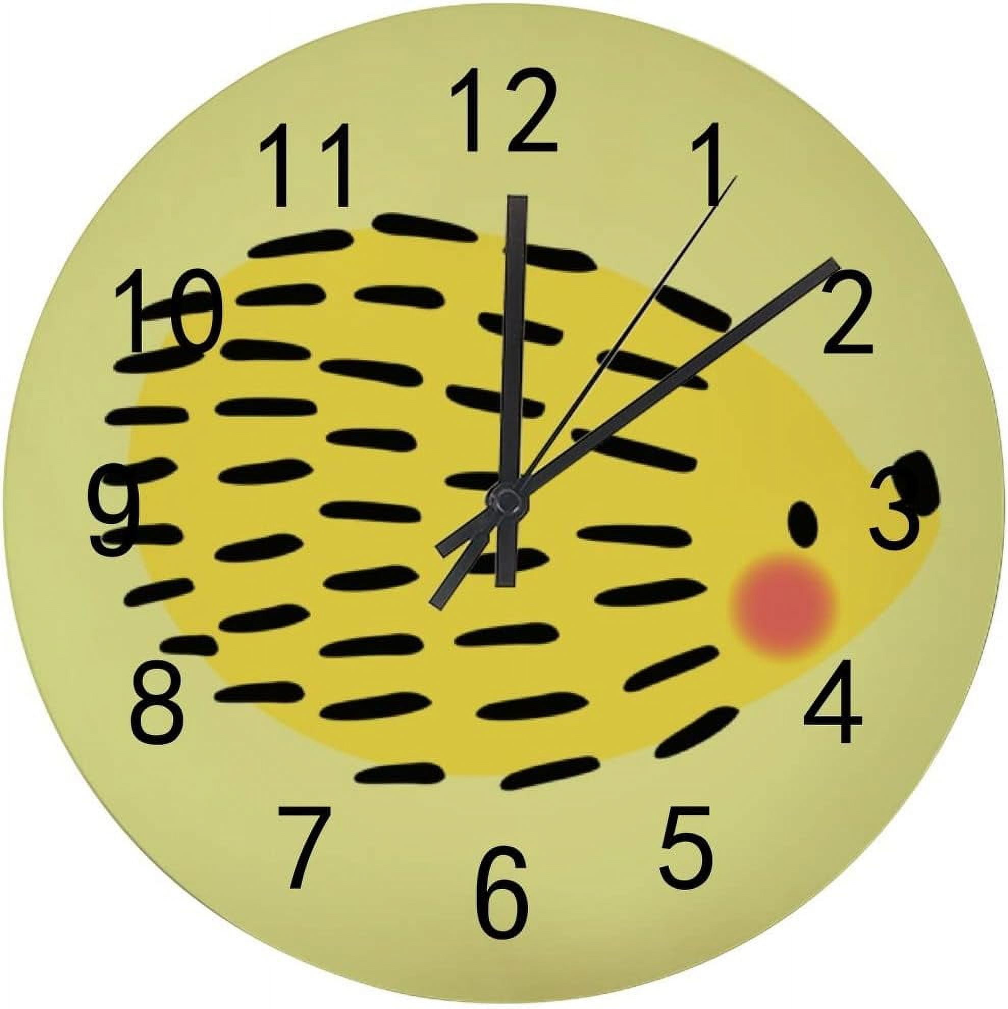 SKYSONIC Wooden Round Wall Clock Abstract Cartoon Hedgehog Non Ticking ...