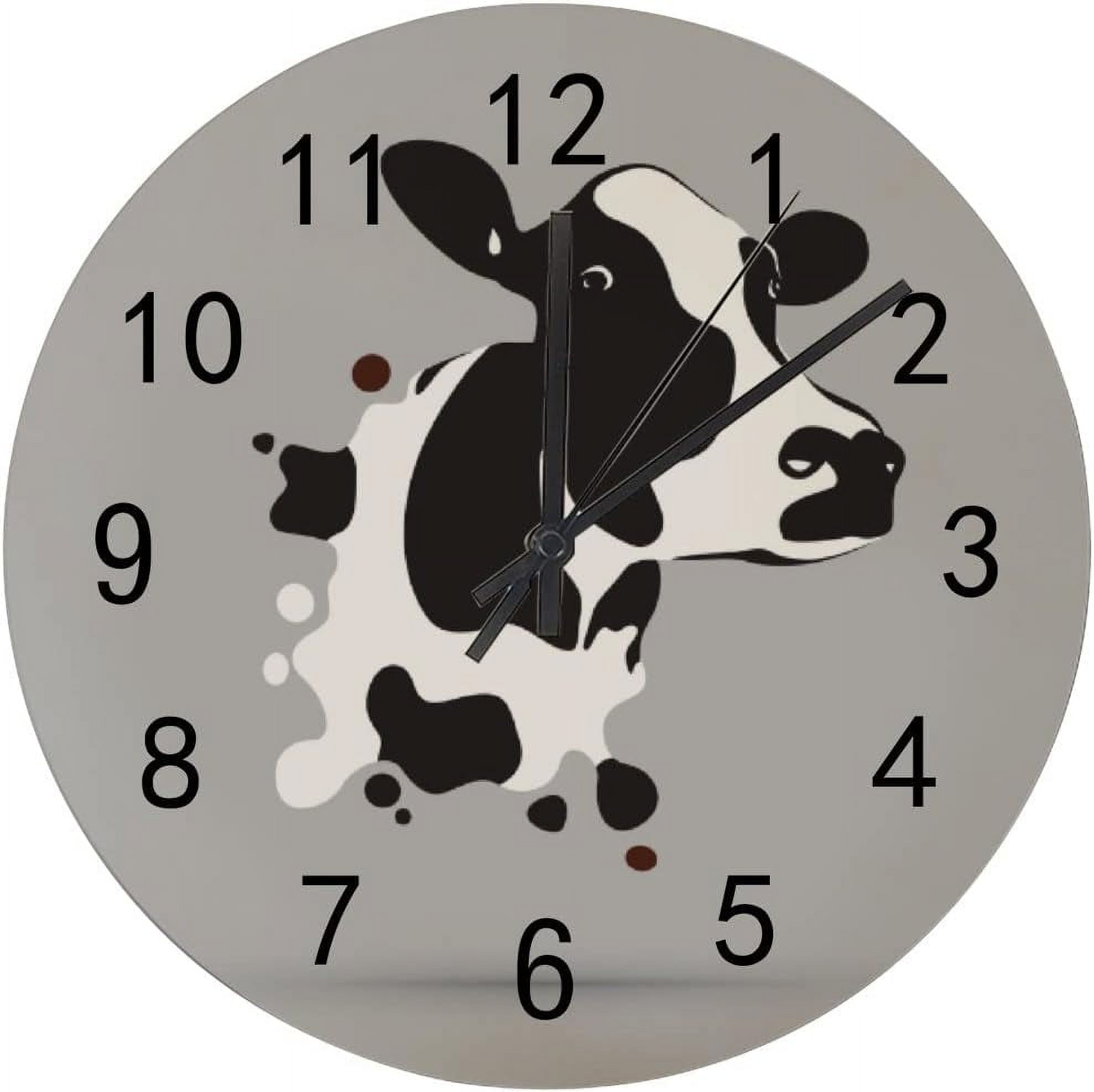 SKYSONIC Wooden Round Wall Clock Abstract Cow Head Non Ticking Battery ...