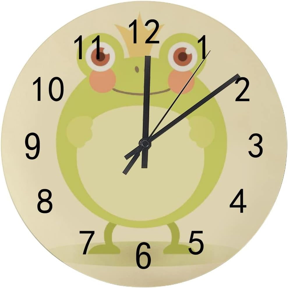SKYSONIC Wooden Round Wall Clock Adorable Frog Non Ticking Battery ...