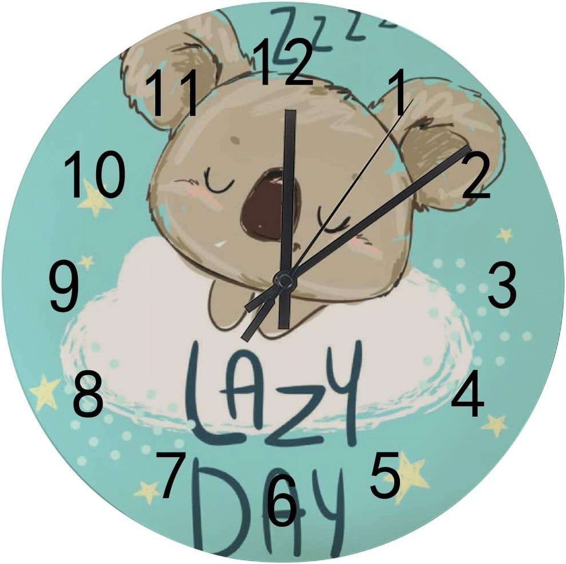 SKYSONIC Wooden Round Wall Clock Beautiful Cute Lazy Koala Non Ticking ...