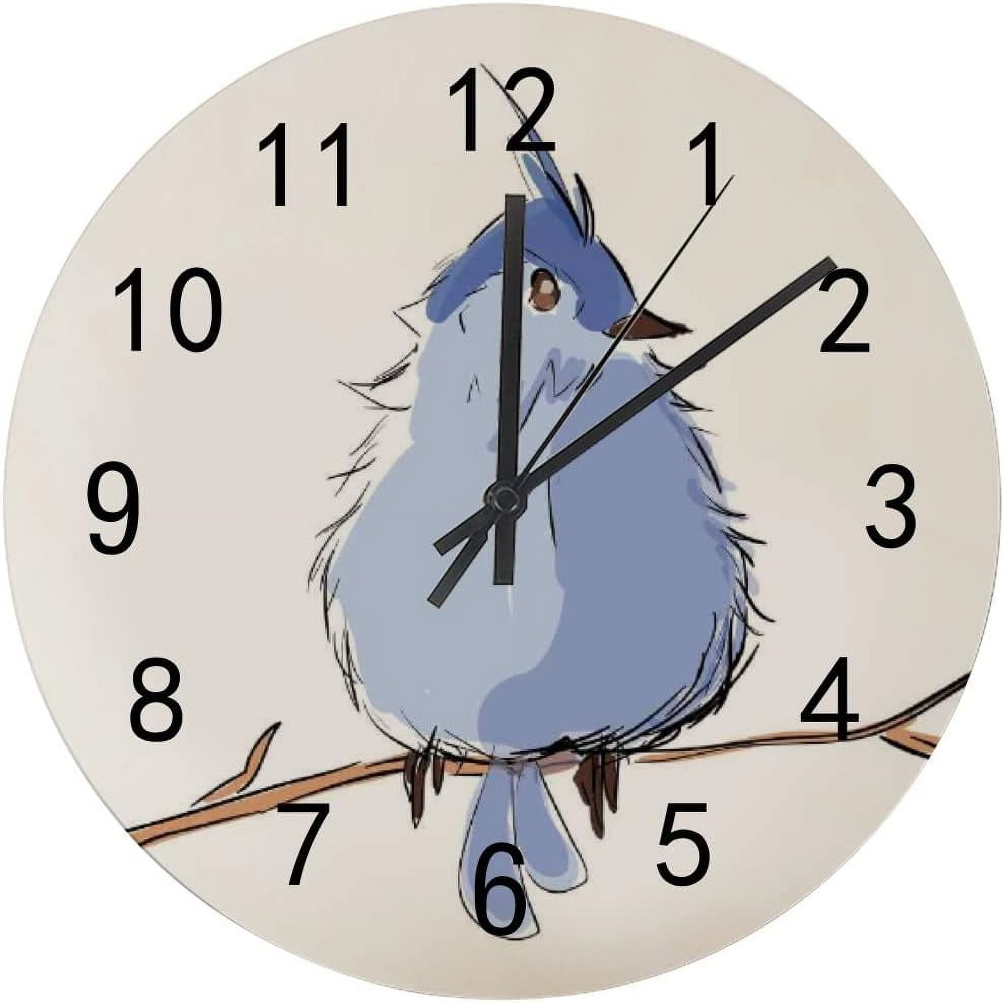 SKYSONIC Wooden Round Wall Clock Blue Bird Non Ticking Battery Operated ...