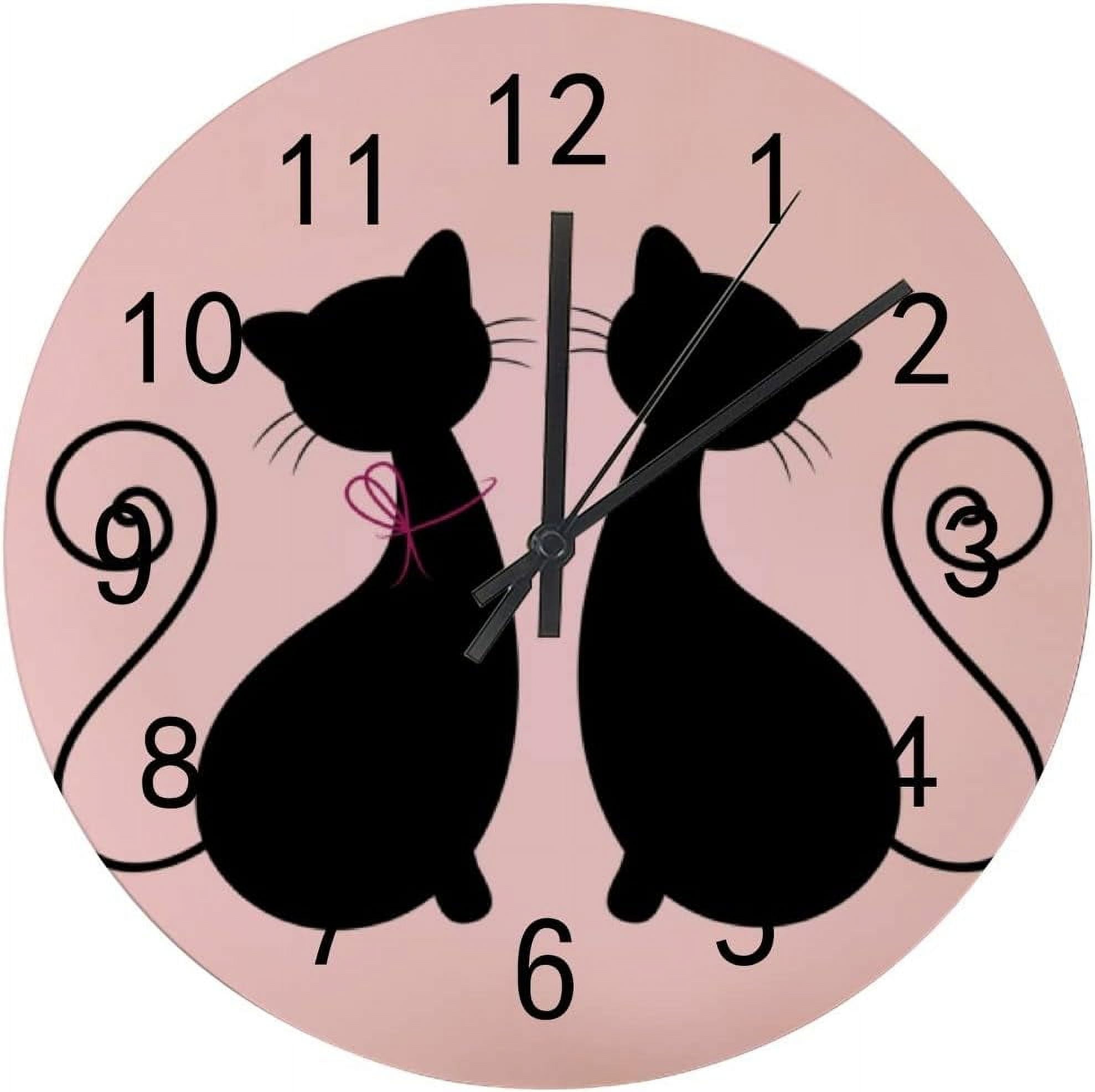 SKYSONIC Wooden Round Wall Clock Cats Couple Sitting Together Non ...