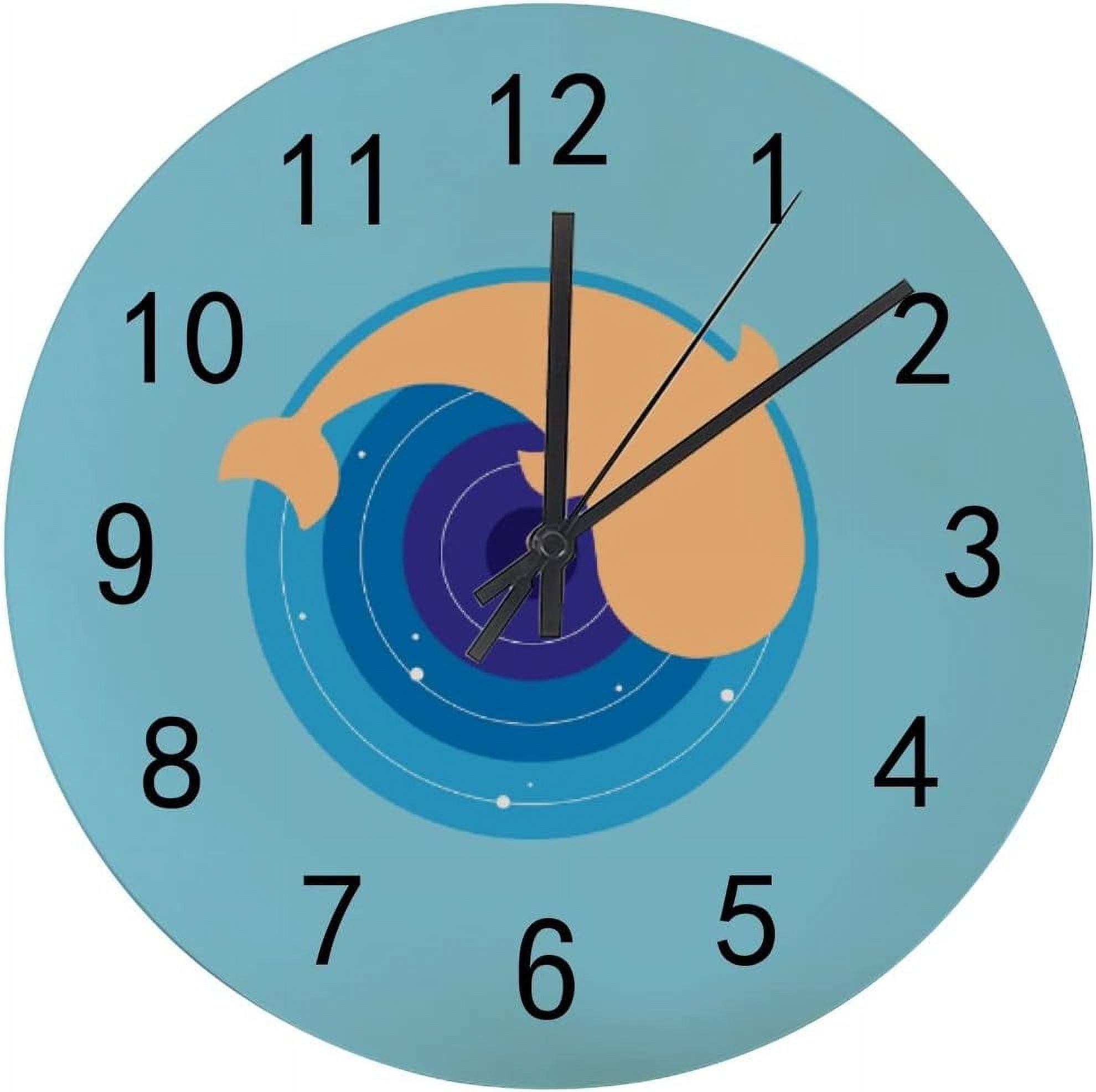 SKYSONIC Wooden Round Wall Clock Circle Whale Non Ticking Battery ...