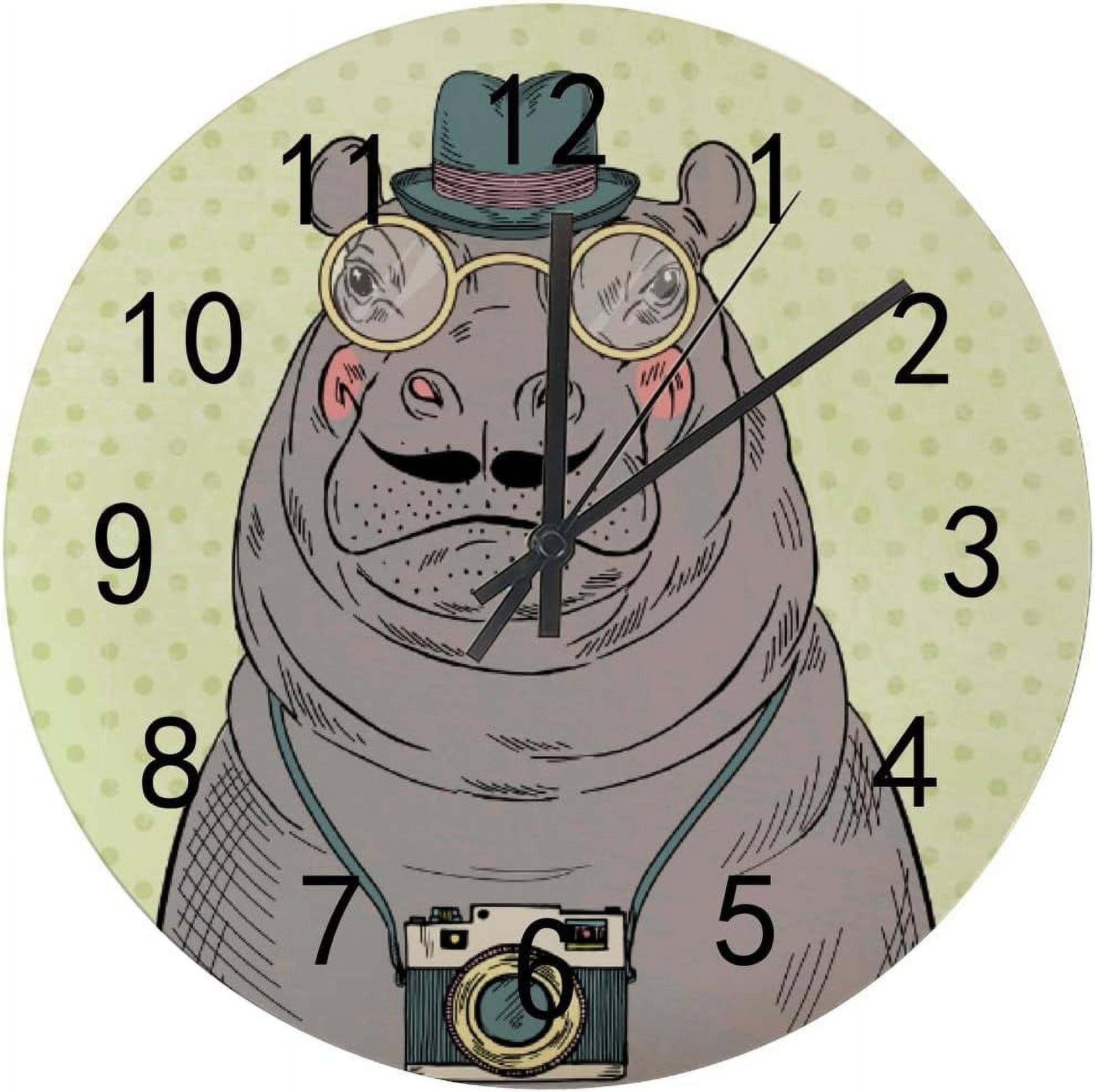 SKYSONIC Wooden Round Wall Clock Hippo Hipster Boy with Camera Non ...