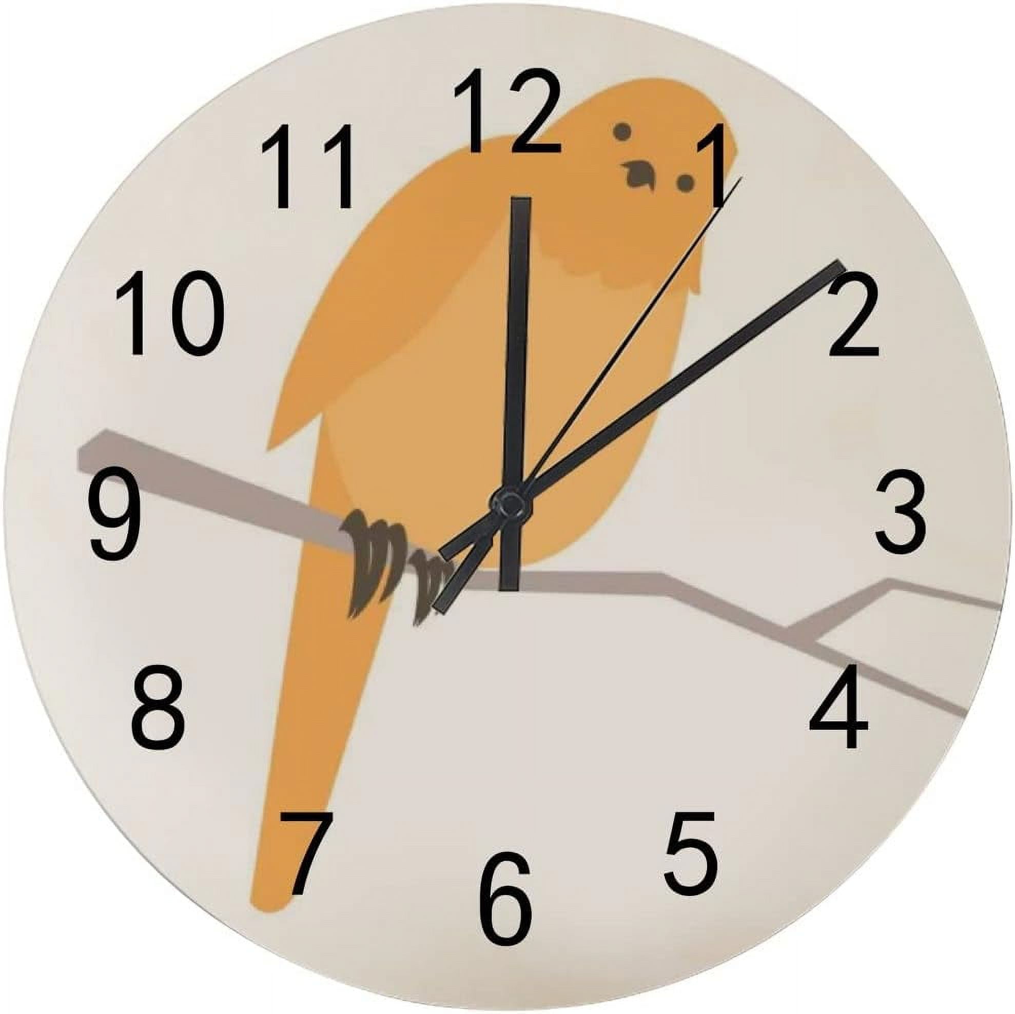 SKYSONIC Wooden Round Wall Clock Orange Bird Non Ticking Battery ...
