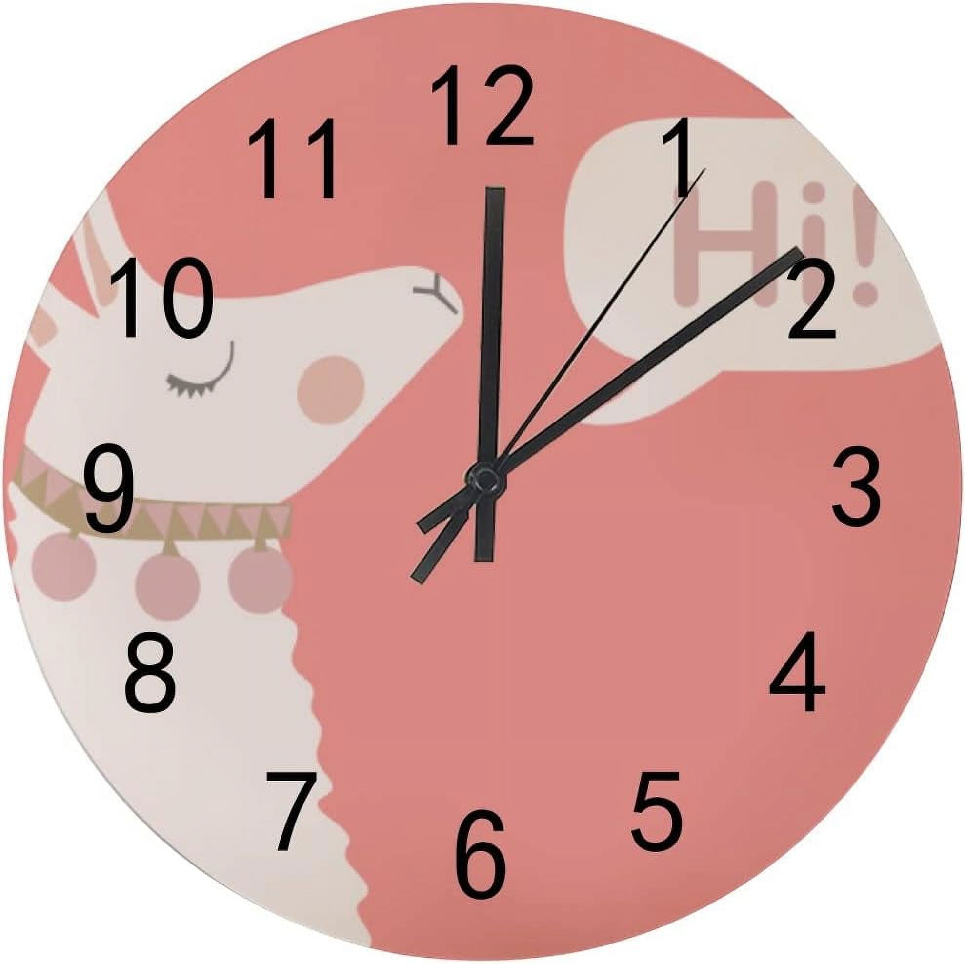 SKYSONIC Wooden Round Wall Clock Pink Lama Head Non Ticking Battery ...