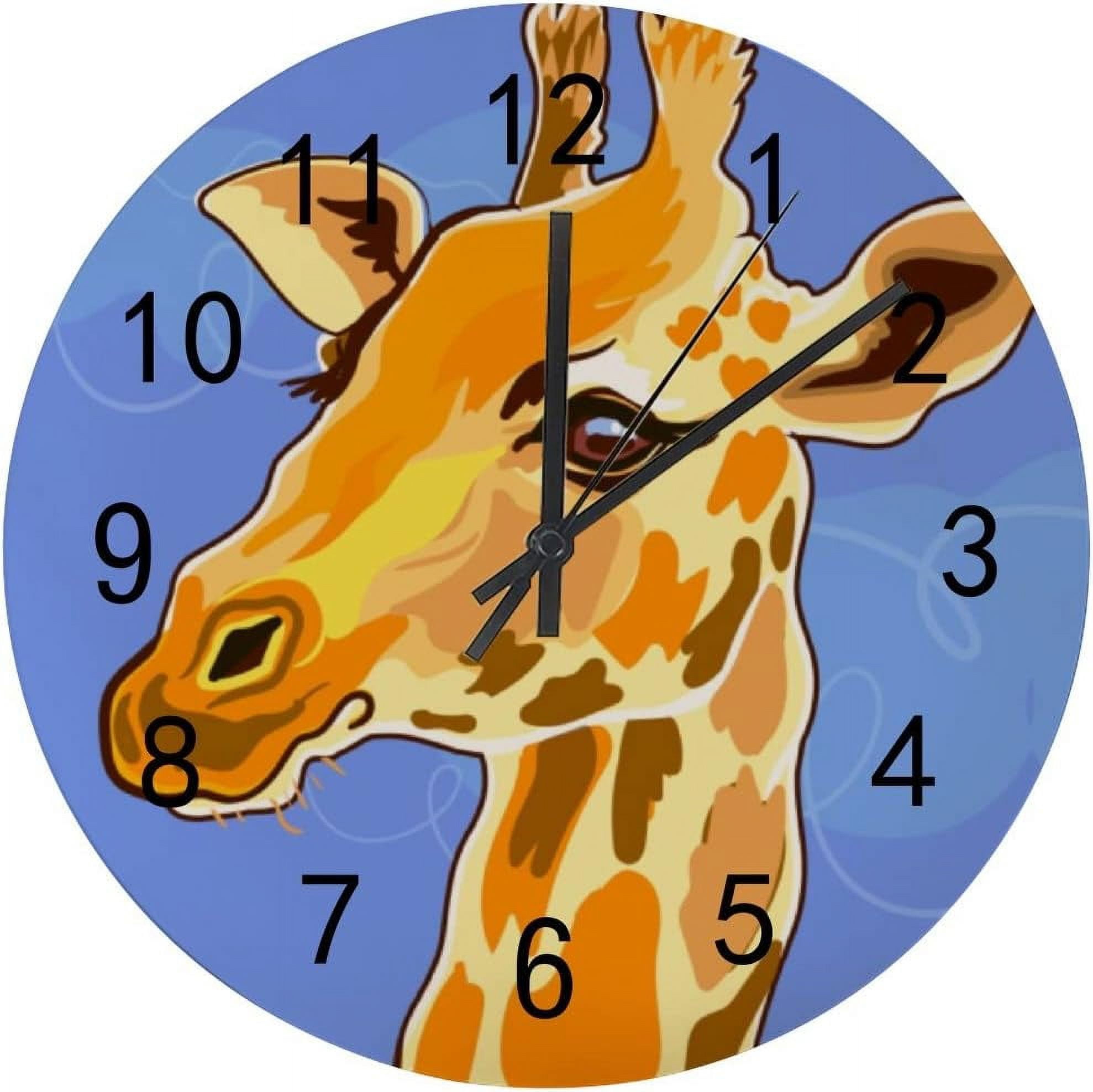 SKYSONIC Wooden Round Wall Clock Portrait of an Animal Giraffe Non ...