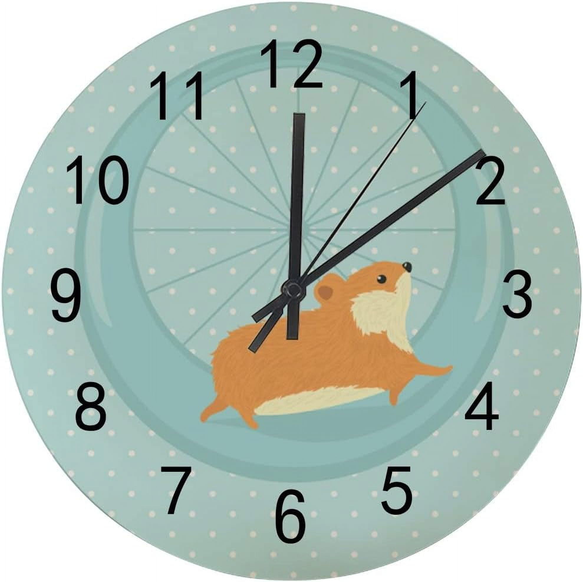 SKYSONIC Wooden Round Wall Clock Running Hamster Non Ticking Battery ...