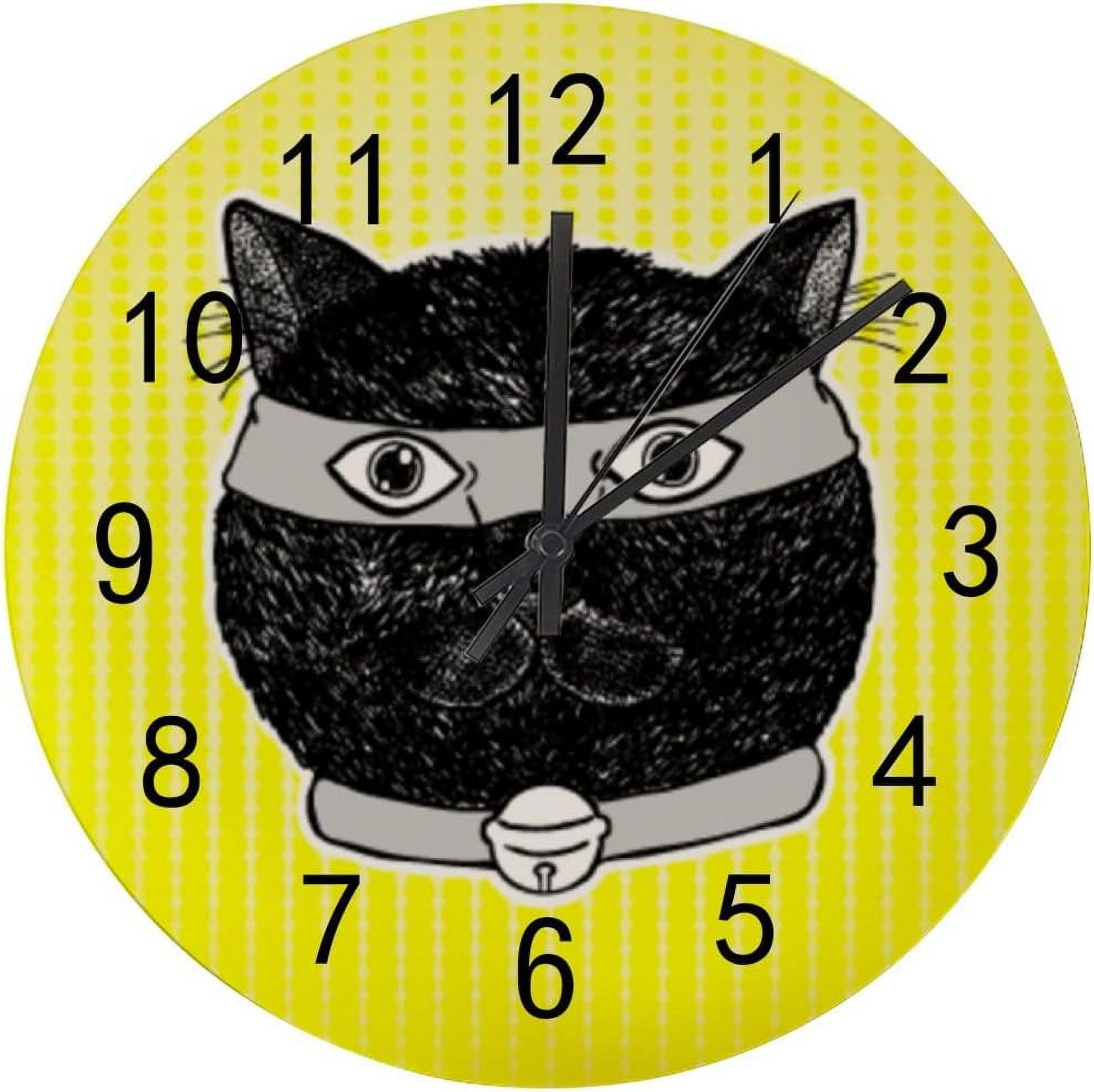 SKYSONIC Wooden Round Wall Clock Thief Cat Face Non Ticking Battery ...