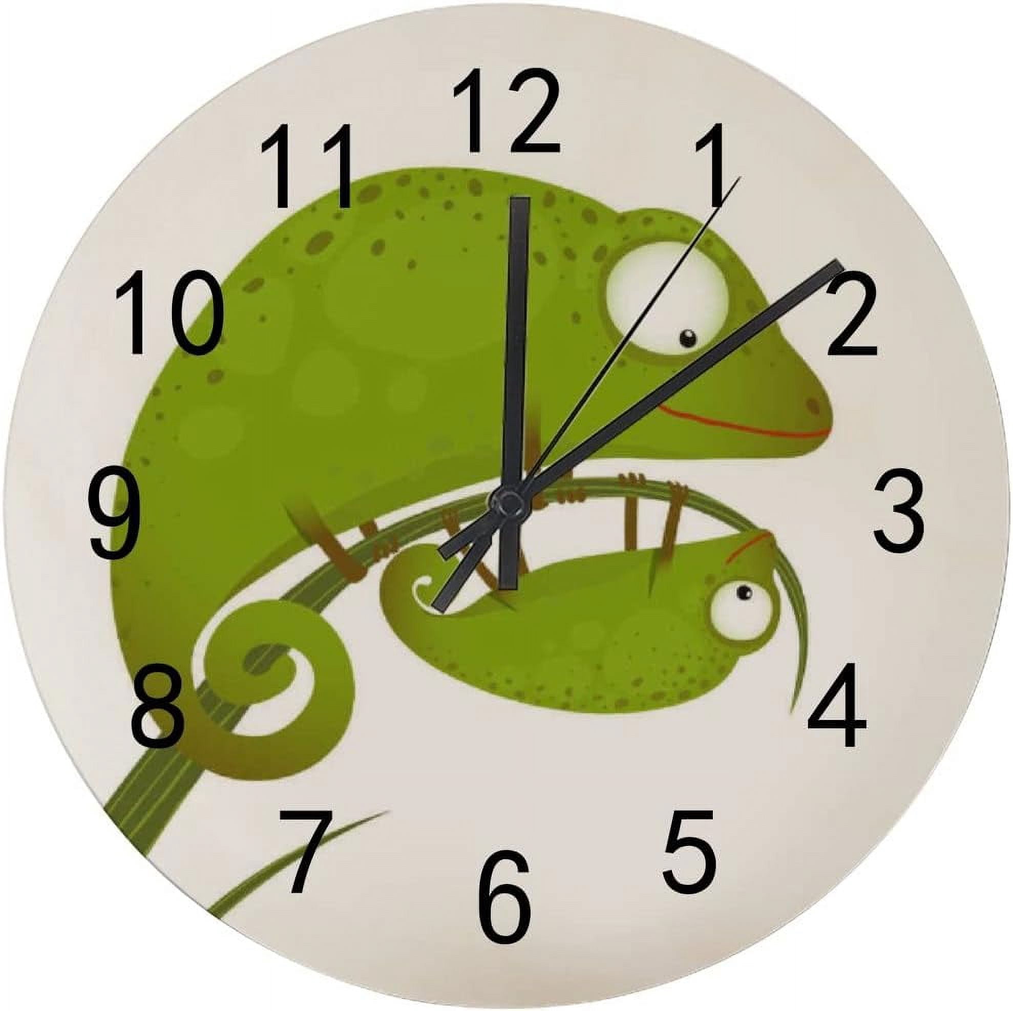 SKYSONIC Wooden Round Wall Clock Two Lizards Mother and Child Non ...