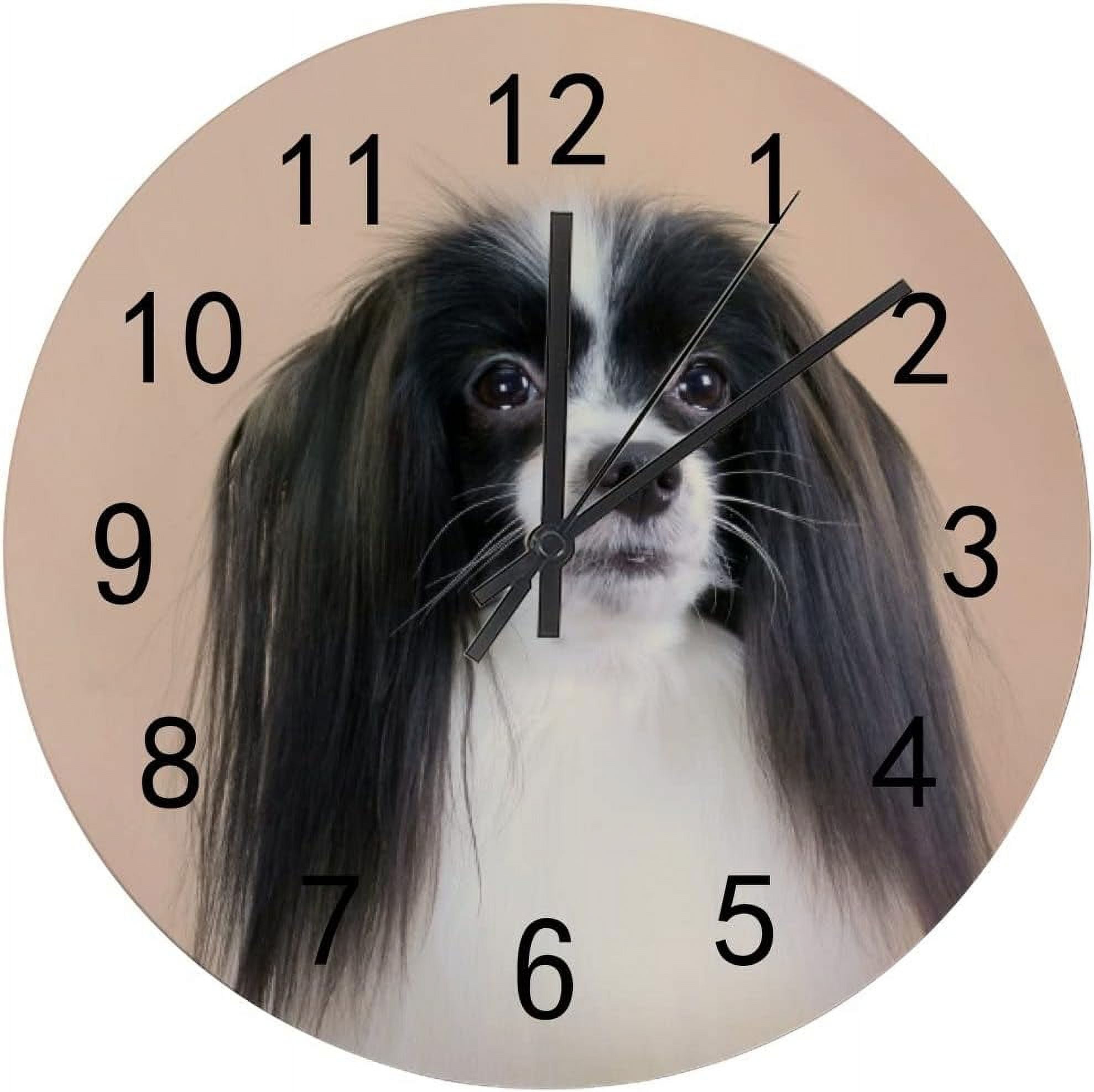 SKYSONIC Wooden Round Wall Clock White Puppy with Hanging Black Ears ...