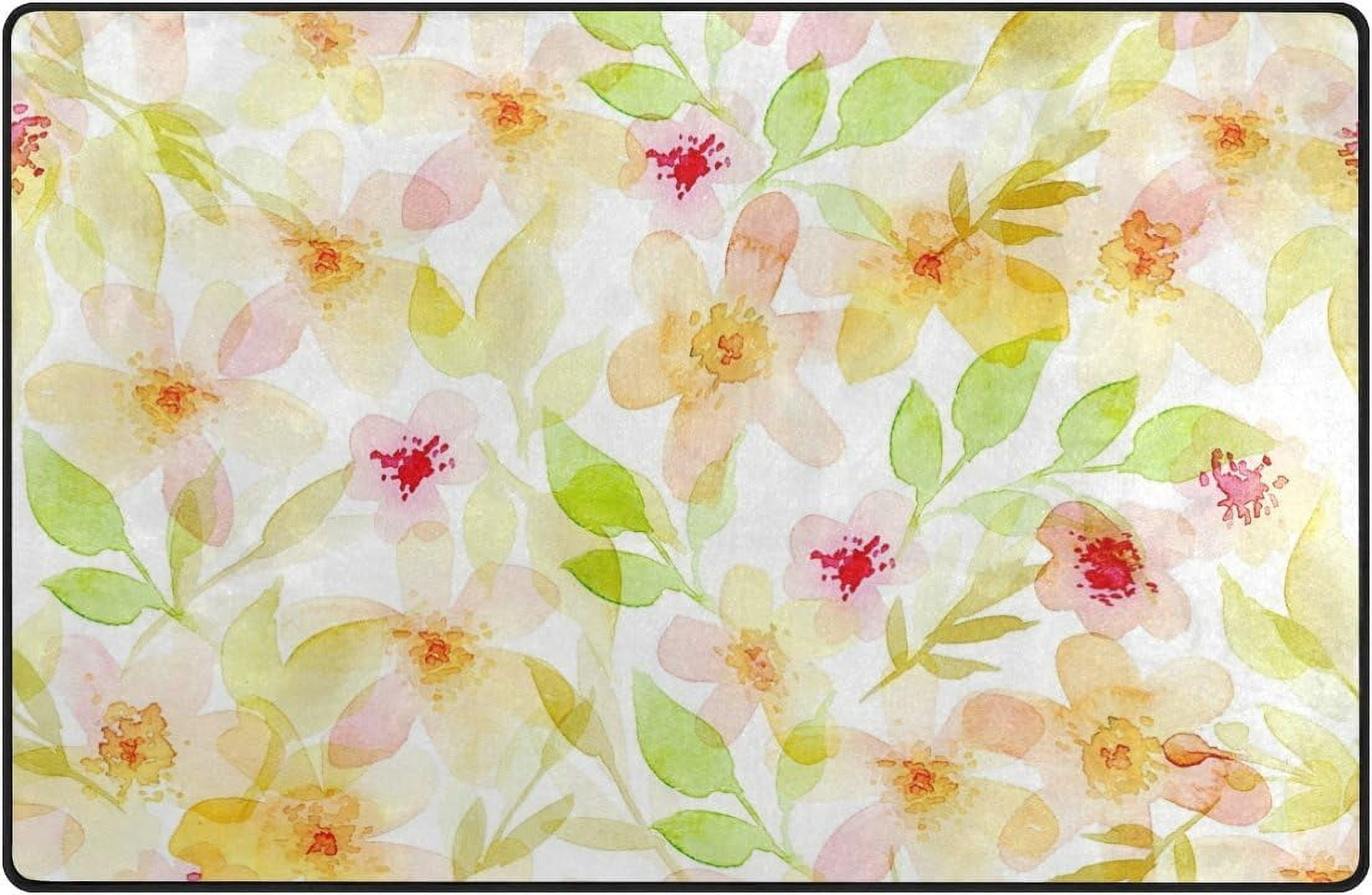 SKYSONIC Yellow Floral Area Rug Pad 60x39 inch, 100% Light Weight ...