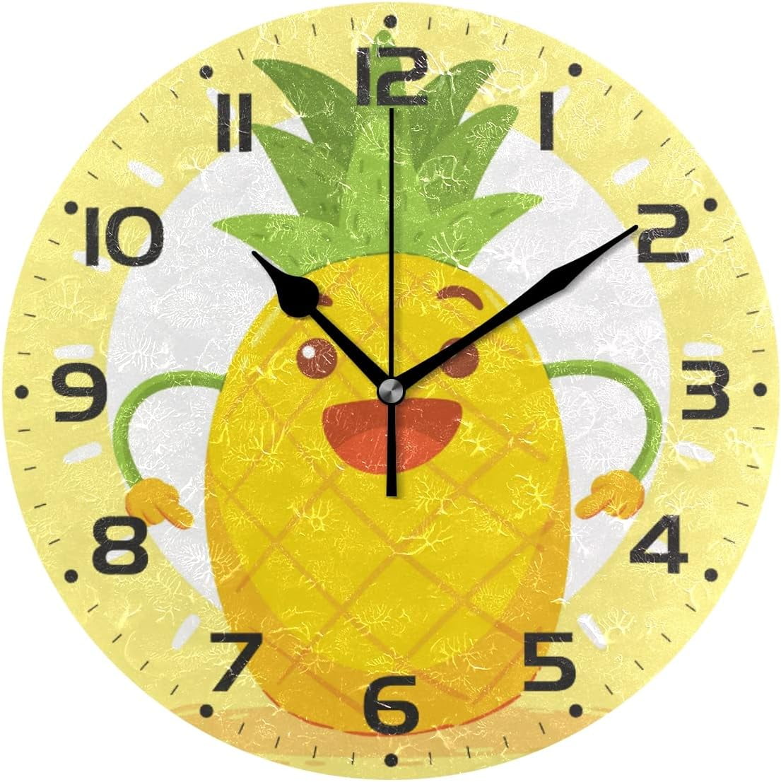 SKYSONIC Yellow Sun Pineapple Wall Clock 10 Inch Silent Non Ticking ...