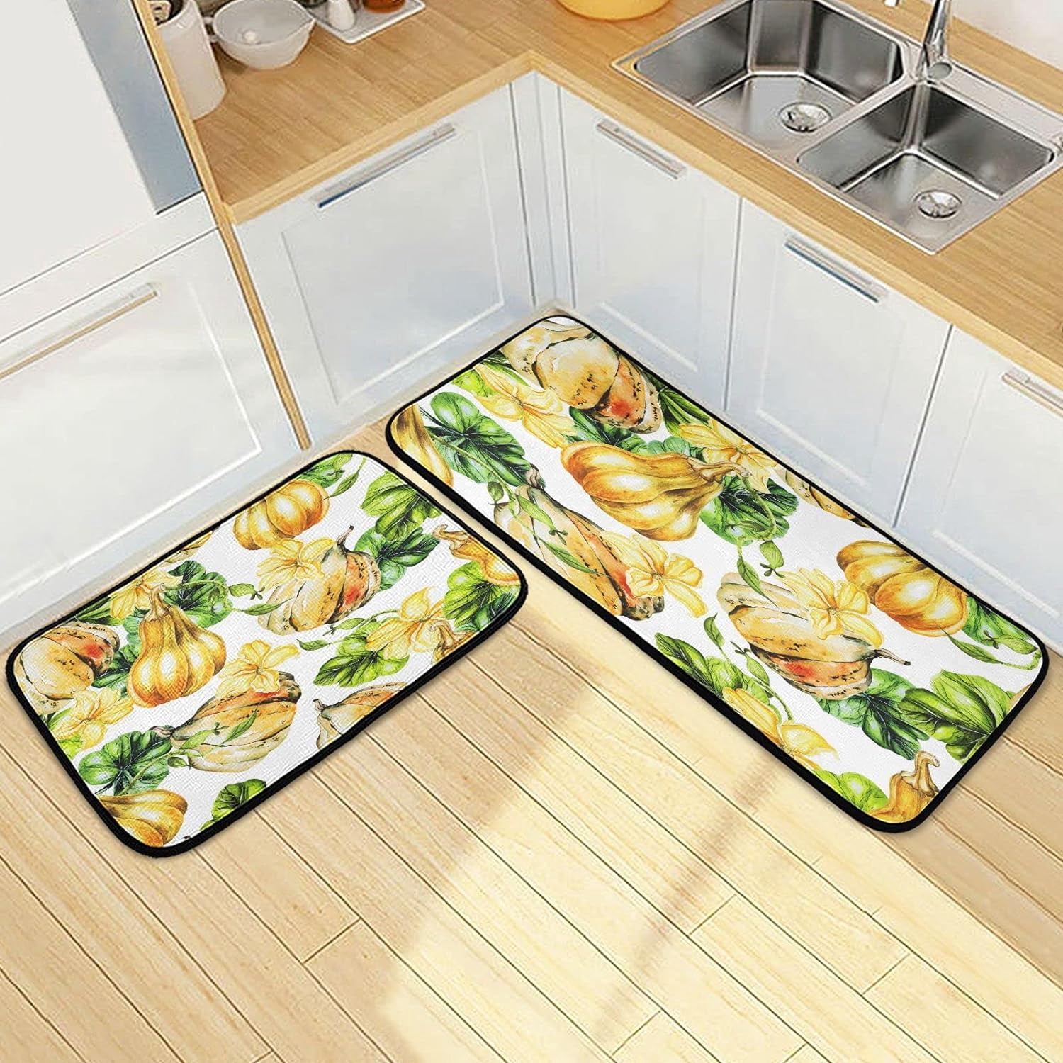 SKYSONIC Yellow Sunflower Pumpkins Kitchen Rugs Set of 2, Fall ...
