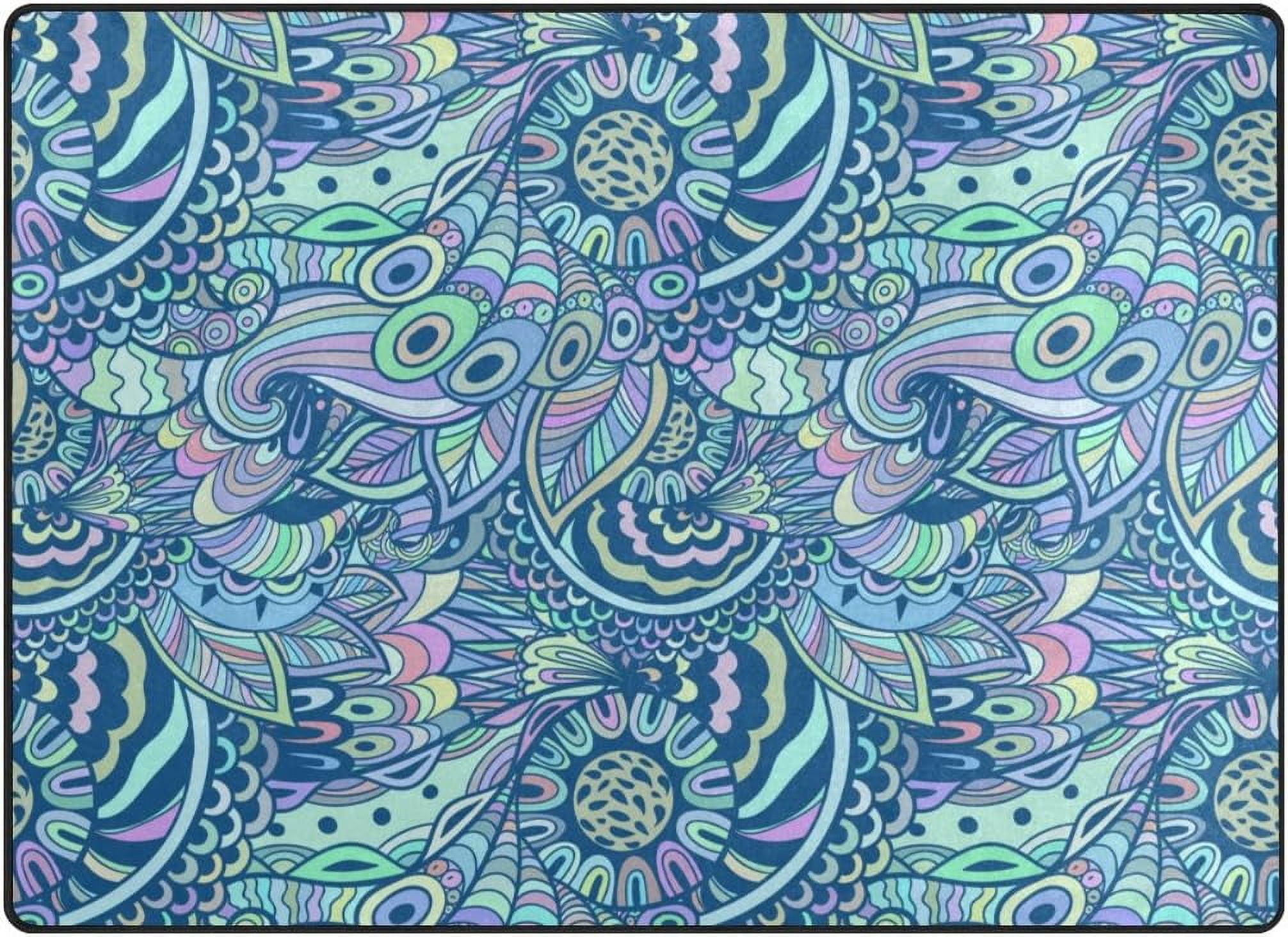 SKYSONIC Zentangle Doodle Area Rug Pad - 80x58 inch - 100% Light Weight ...