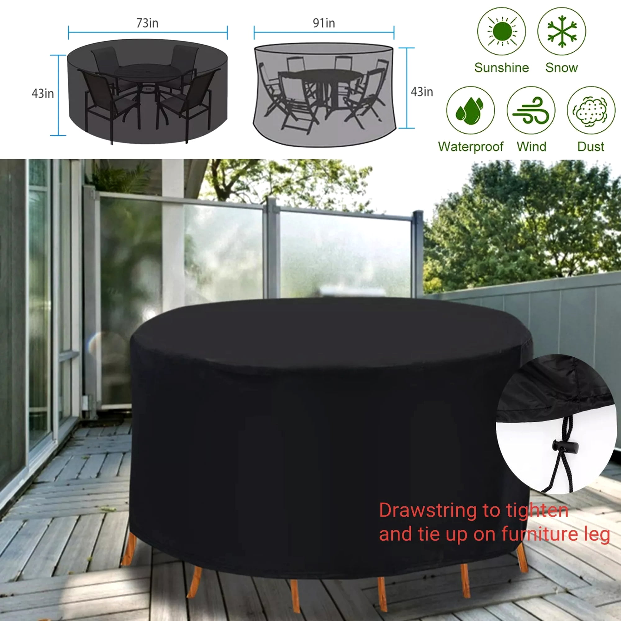 SKYTEX Round Patio Furniture Covers, 90''Dia x 39''H Outdoor Furniture ...