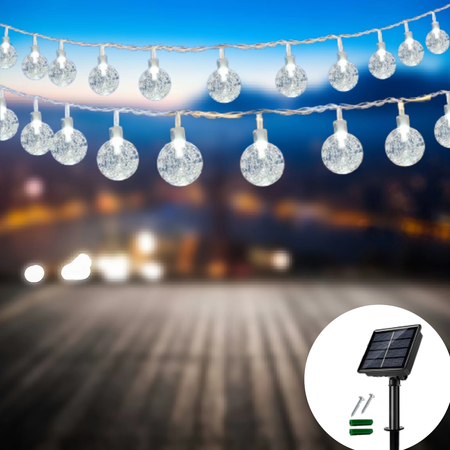 Outdoor Solar String Lights 21.4 Feet 30 LED Waterproof Fairy Bubble ...