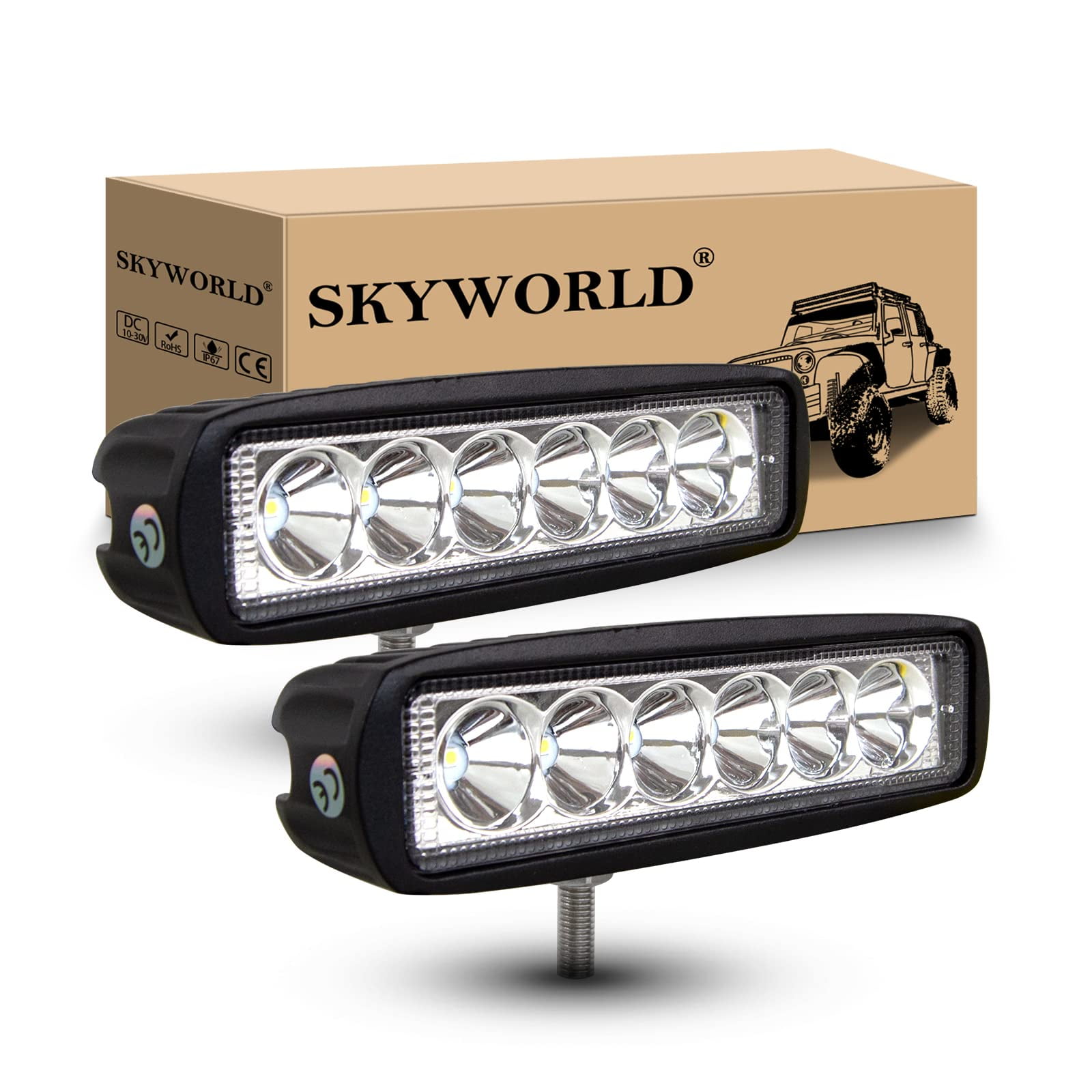 SKYWORLD 2 Pieces 6 RRF12 inch 18W Spot LED Work Lights Fog Lamp Off Road Lights Boat Lights ...