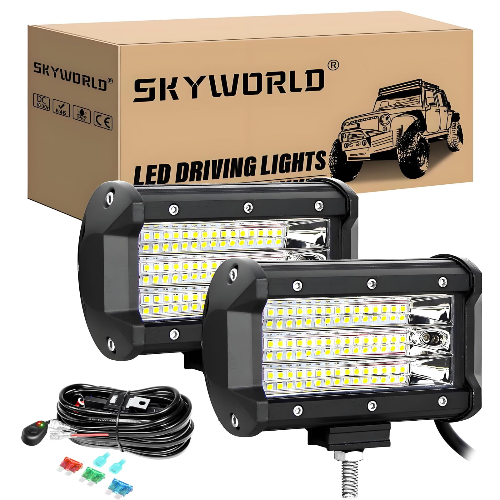 SKYWORLD 9D 2Pcs 5 inch 135W LED Work Light Bar Quad-Row Flood Beam LED Lights Bar Offroad ...