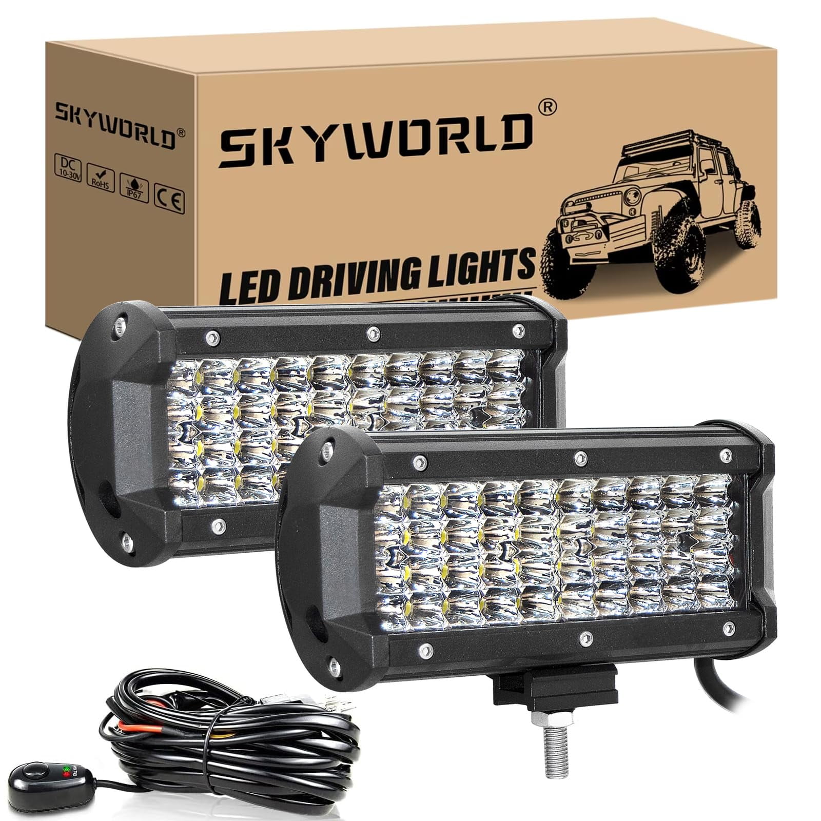 SKYWORLD 9D 2Pcs 7 RRF12 inch 120W LED Bar Quad-Row Flood Spot Combo ...