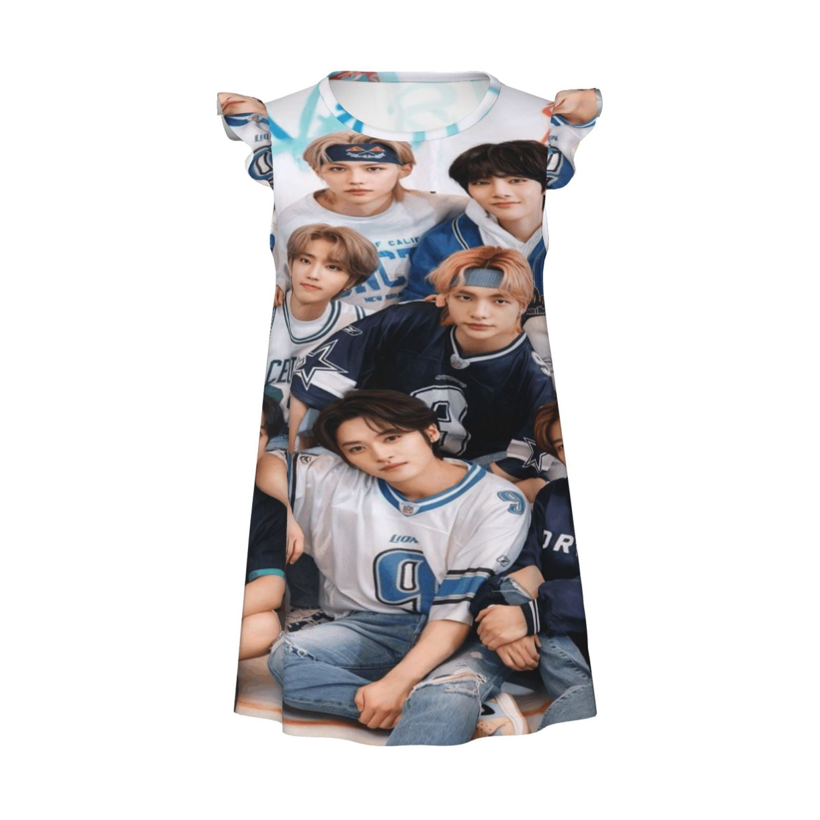 SKZ Stray Korea Ki-DS Flutter Sleeve Soft Fabric Casual Dress Cartoon ...