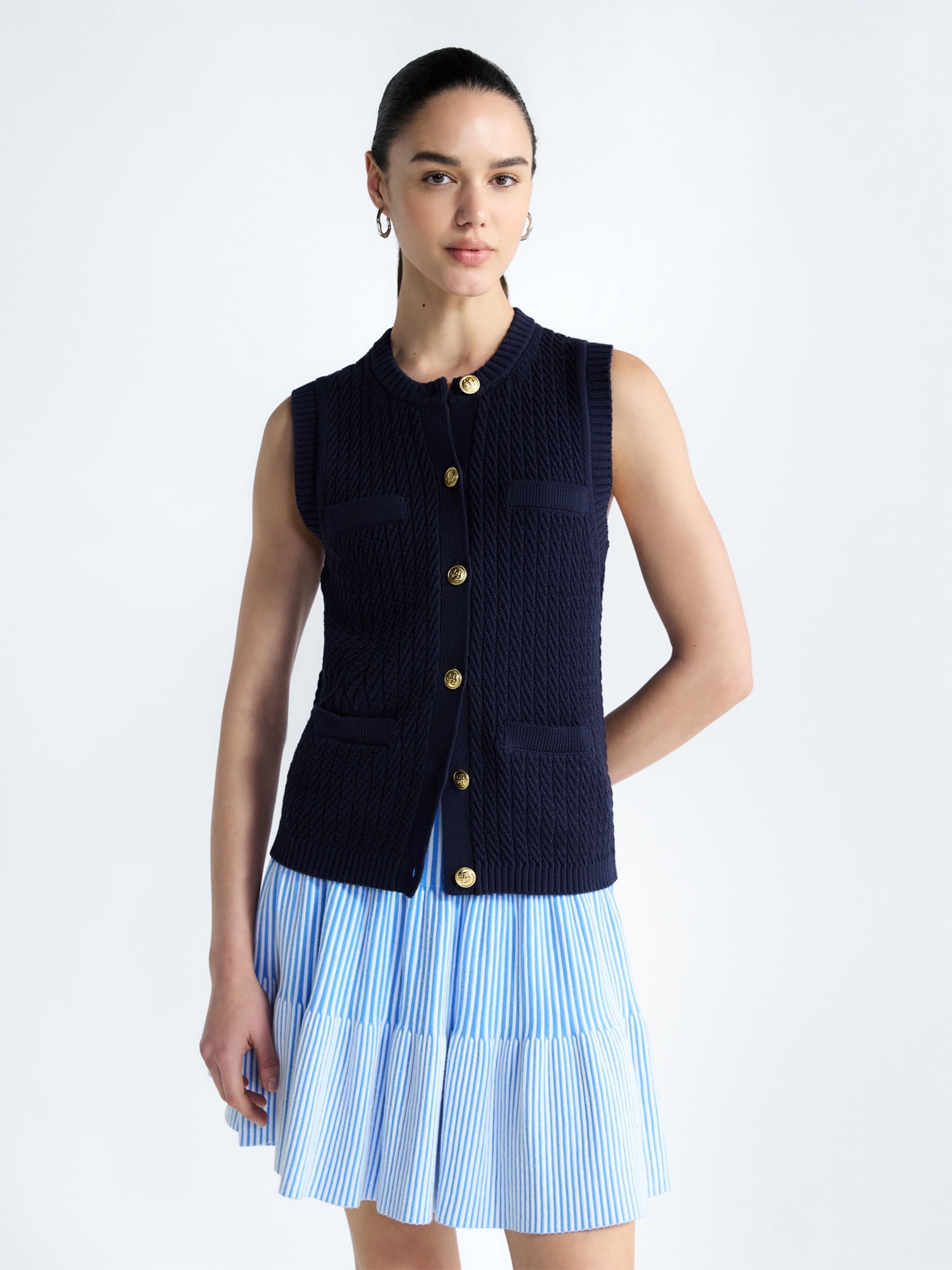 Free Assembly Women's and Women's Plus Button Front Cable Knit Sweater ...