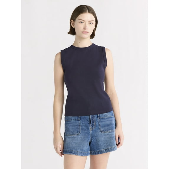 Free Assembly Women's Crew Shell Tank, XS-XXL, Cotton Spandex Blend ...