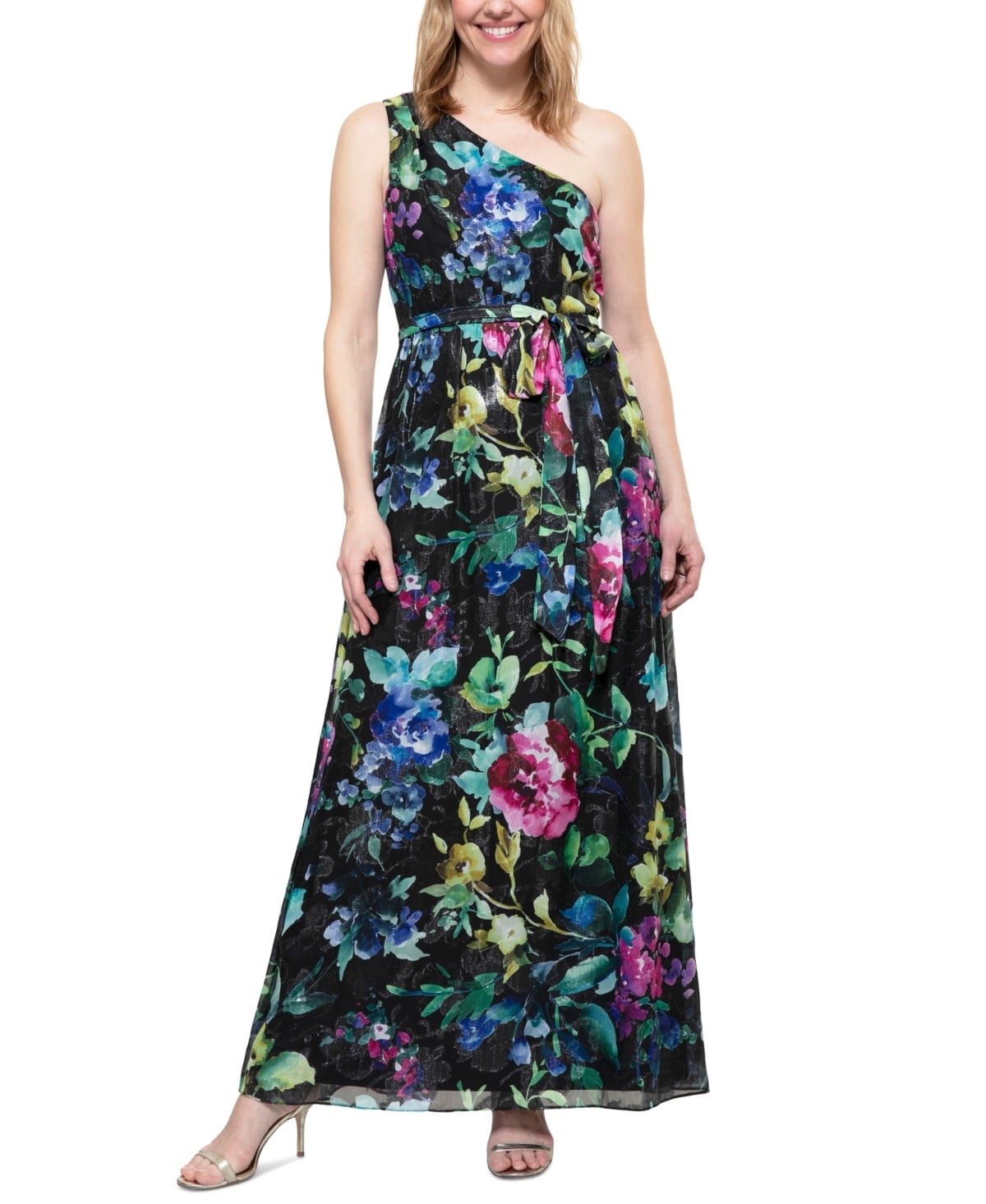 SL Fashions Womens Floral-Print One-Shoul Black Multi 18 - Walmart.com