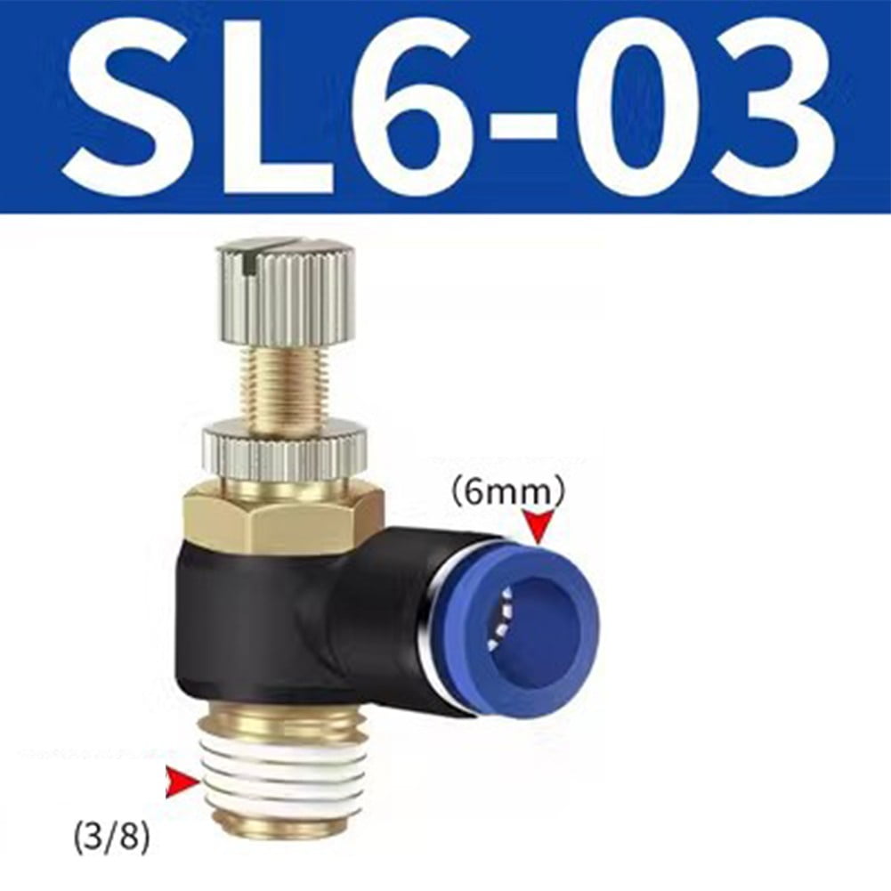 SL Pneumatic Flow Control Valve Push Fit Air Regulating Throttle 4 6 8 ...